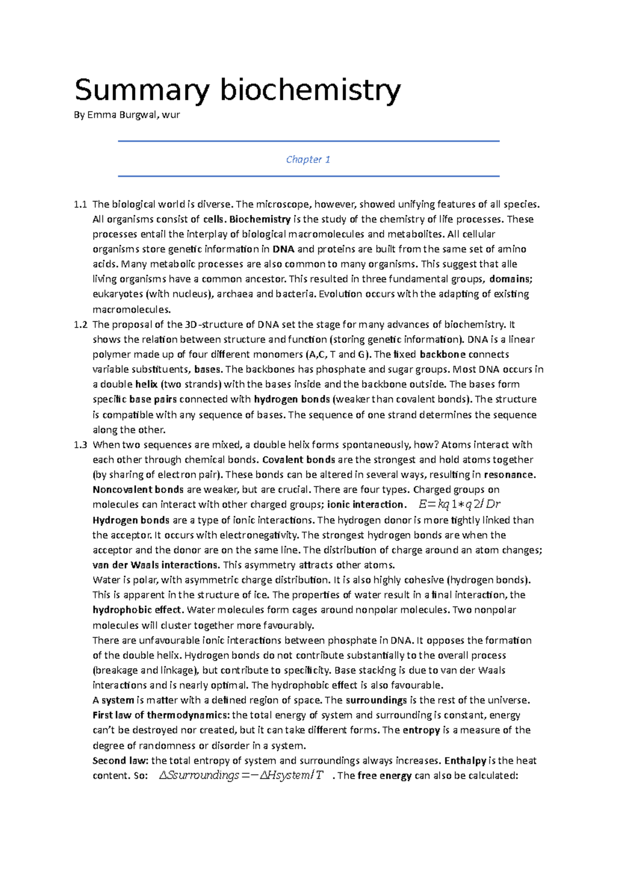 Summary biochemistry (english) for microbiology and biochemistry ...