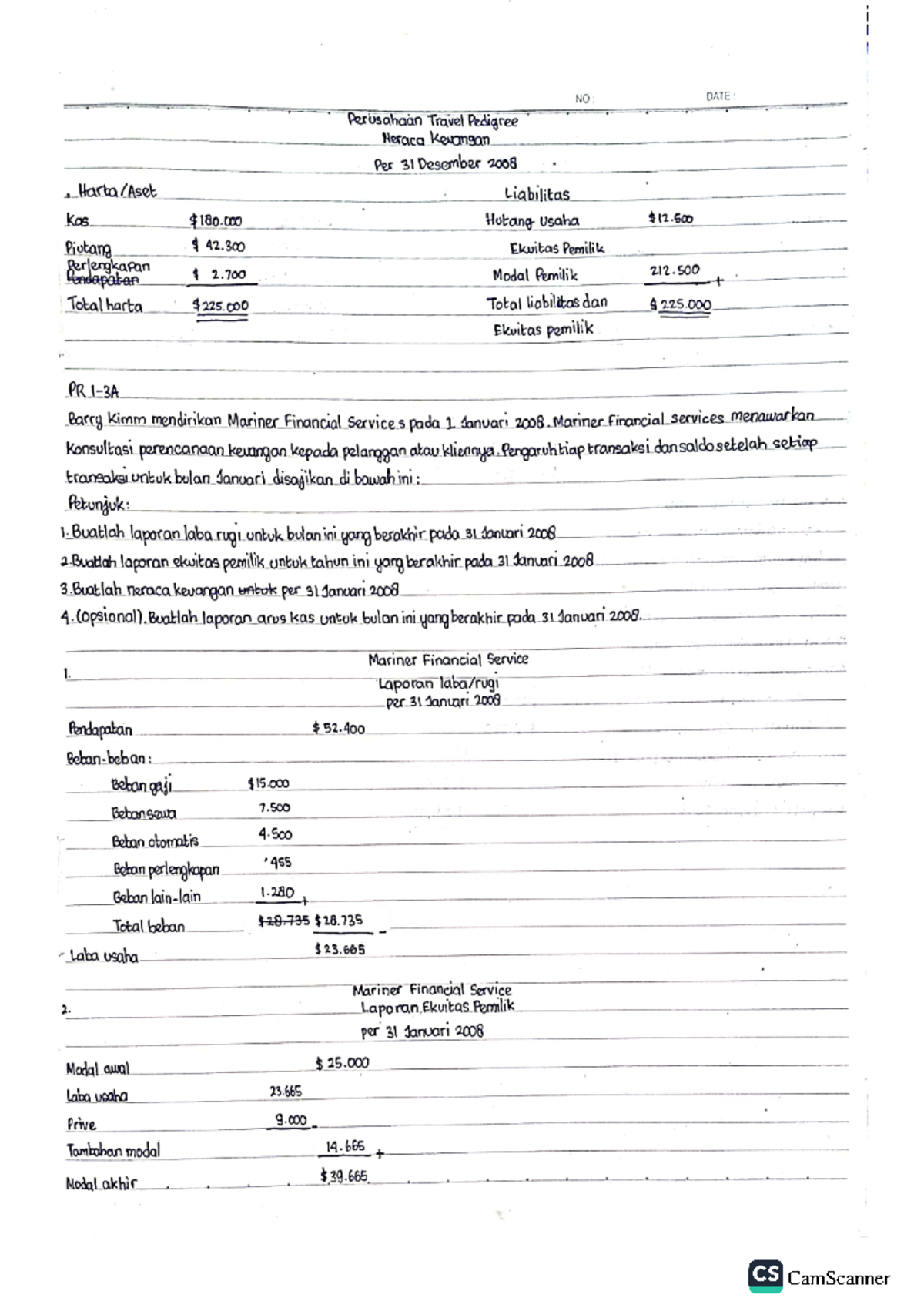 Lanjutan Jawaban Problem 1 2A dan 1 3A Accounting 22e Warren ...