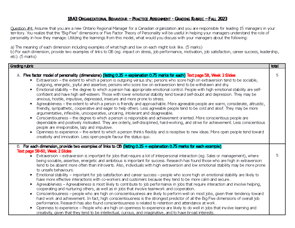 1BA3 Practice Assignment Rubric Q#4- Fall 2023 KEY - 1BA3 ...
