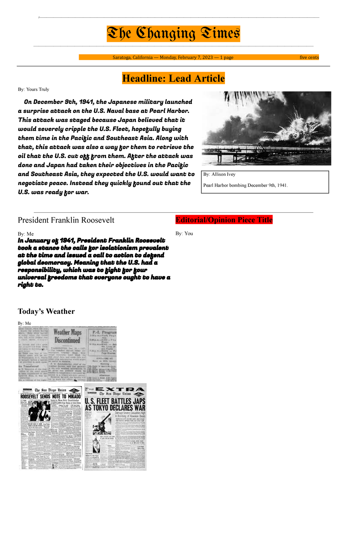 Allison Ivey - Newspaper Activity - 2420238 - /- The Changing Times ...