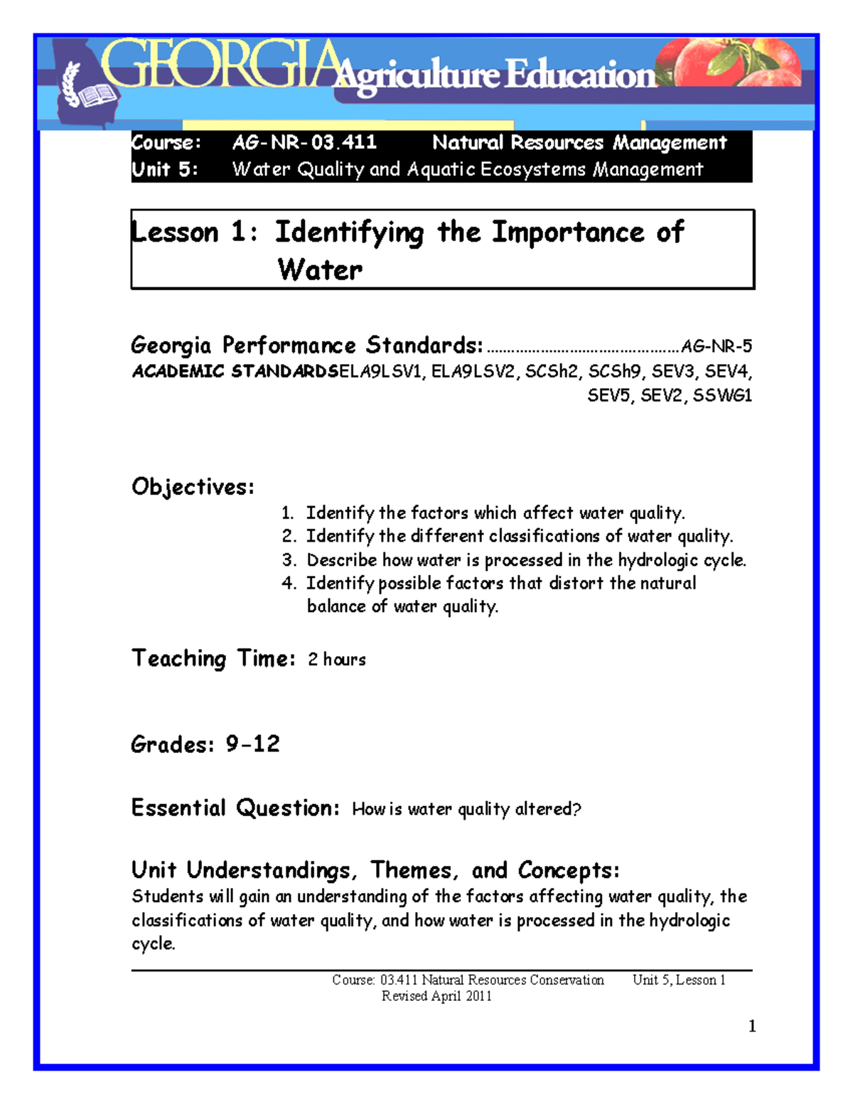 AG-NR-03.411-05.1 Identifying the Importance of Water - Course: AG-NR ...