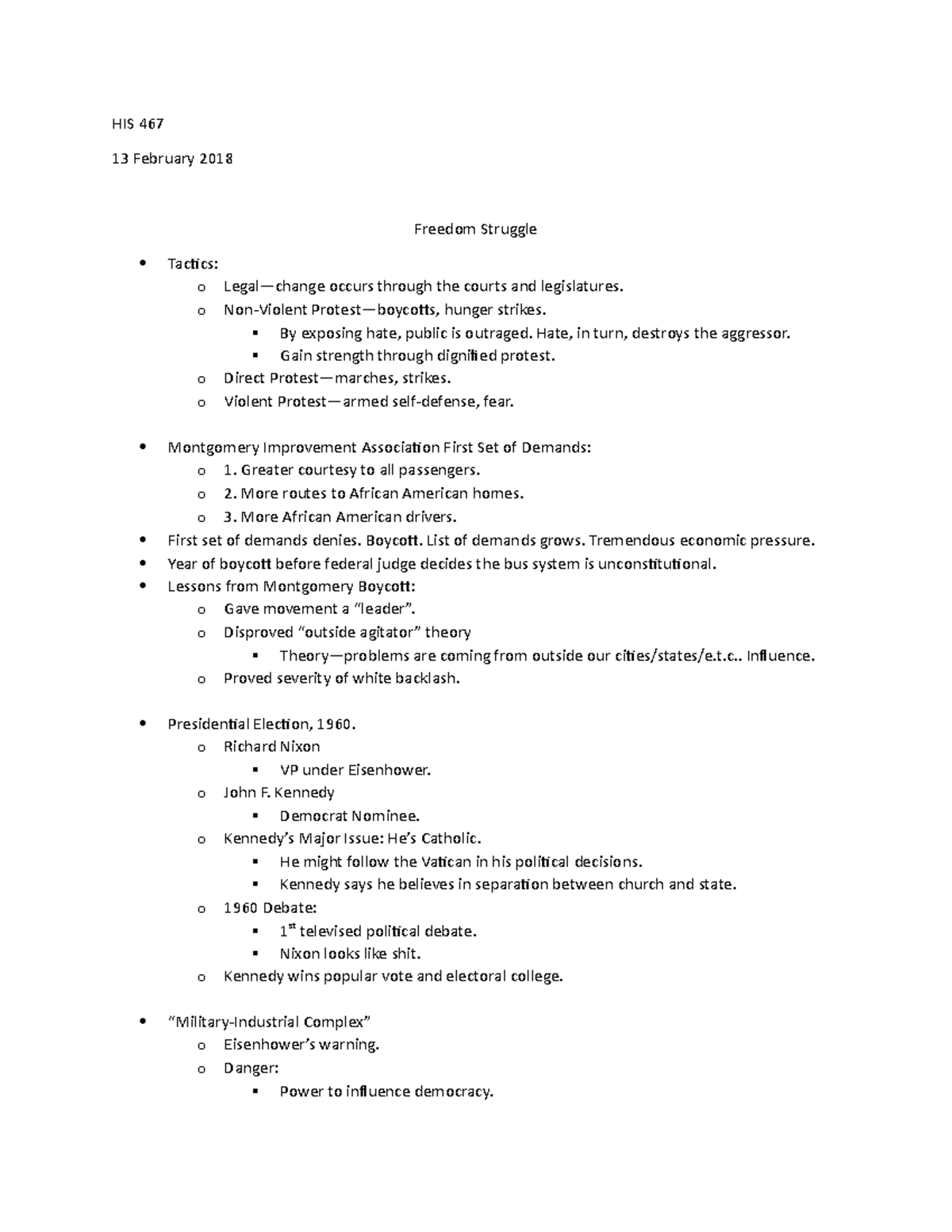 Feb 13-Freedom Struggle & Kennedy - HIS 467 13 February 2018 Freedom ...