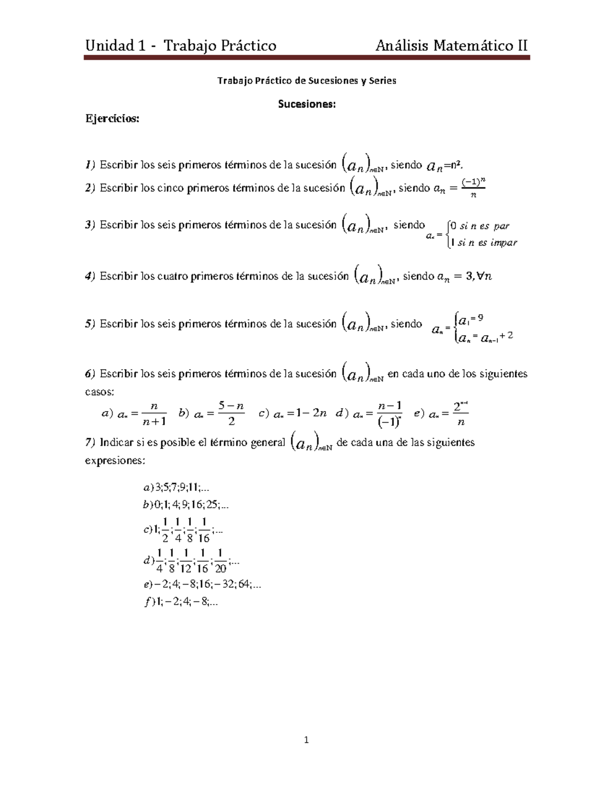1.1 Trabajo Pr Ã¡ctico de Sucesiones y Series - Trabajo Práctico de Sucesiones y Series ...