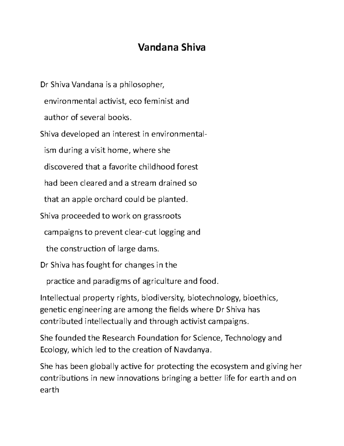 Vandana Shiva - Vandana Shiva Dr Shiva Vandana is a philosopher ...