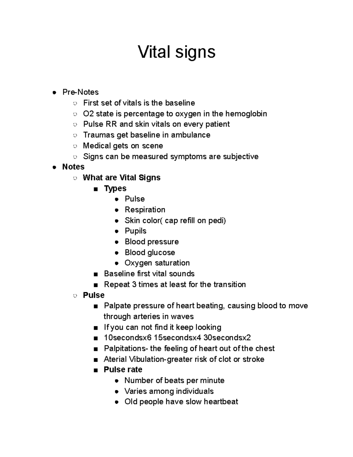 Vital signs - Lecture notes 8 - Vital signs Pre-Notes First set of ...