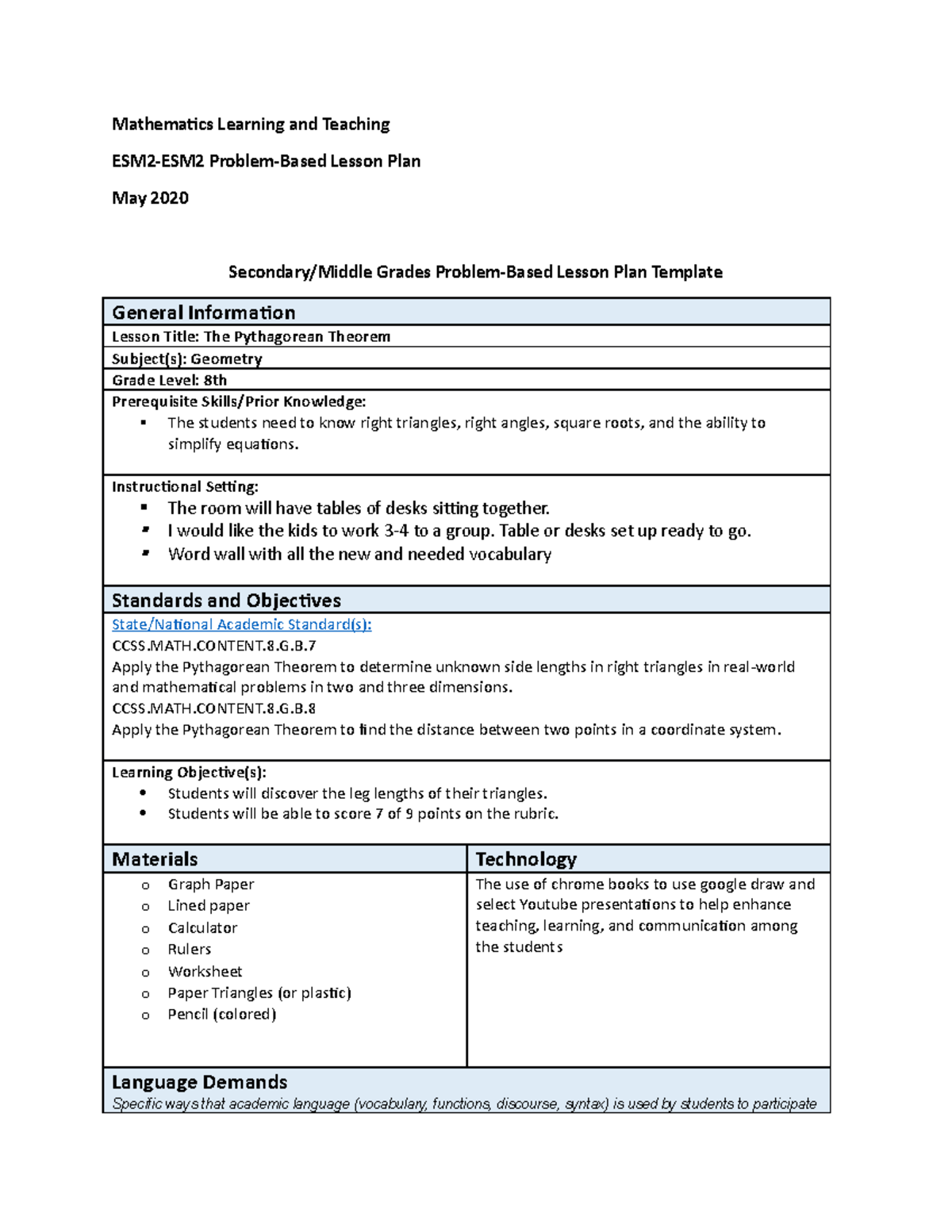 Secondary Middle Grades Lesson Plan .edited.edited.edited - Mathematics ...