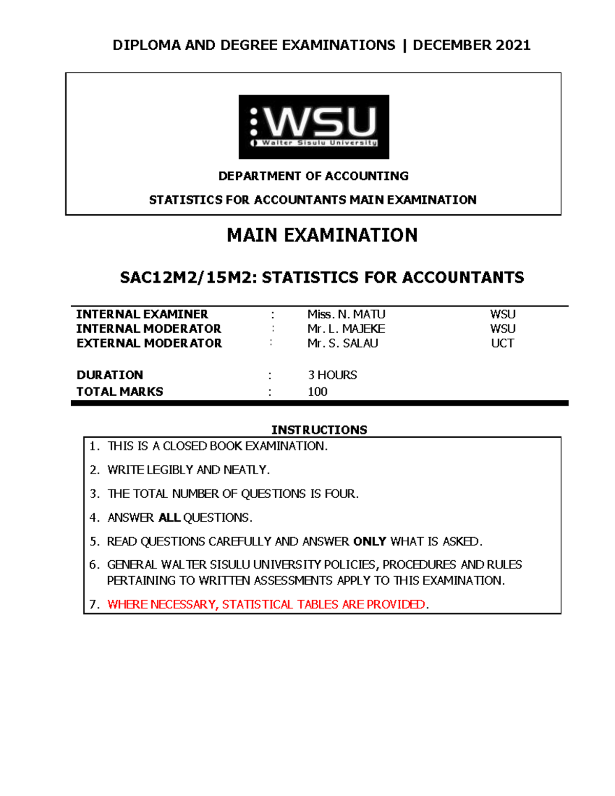 SAC15M2 Main Exam 2021 - supplematary - DIPLOMA AND DEGREE EXAMINATIONS ...