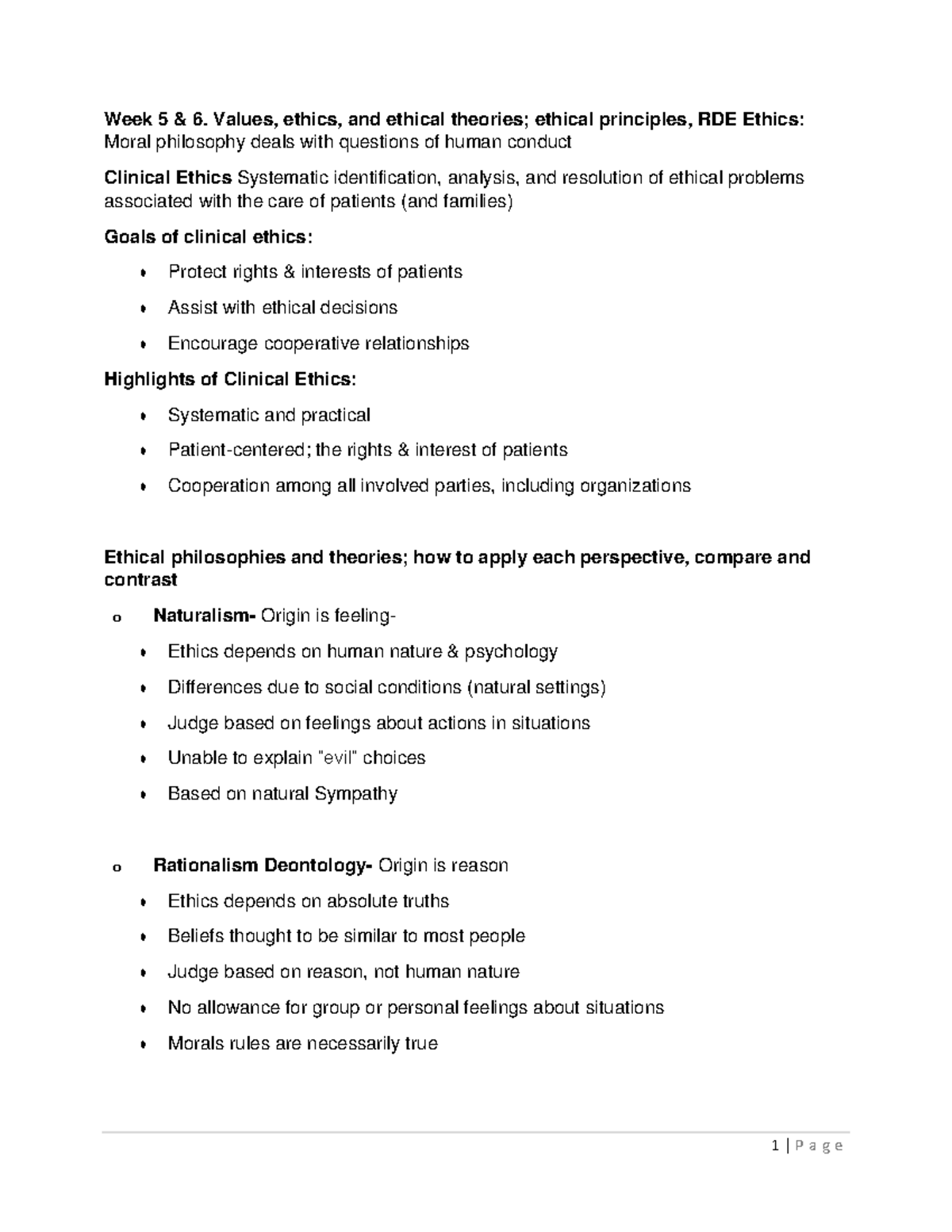 Week 5 and 6. Values, ethics, and ethical theories; ethical principles ...