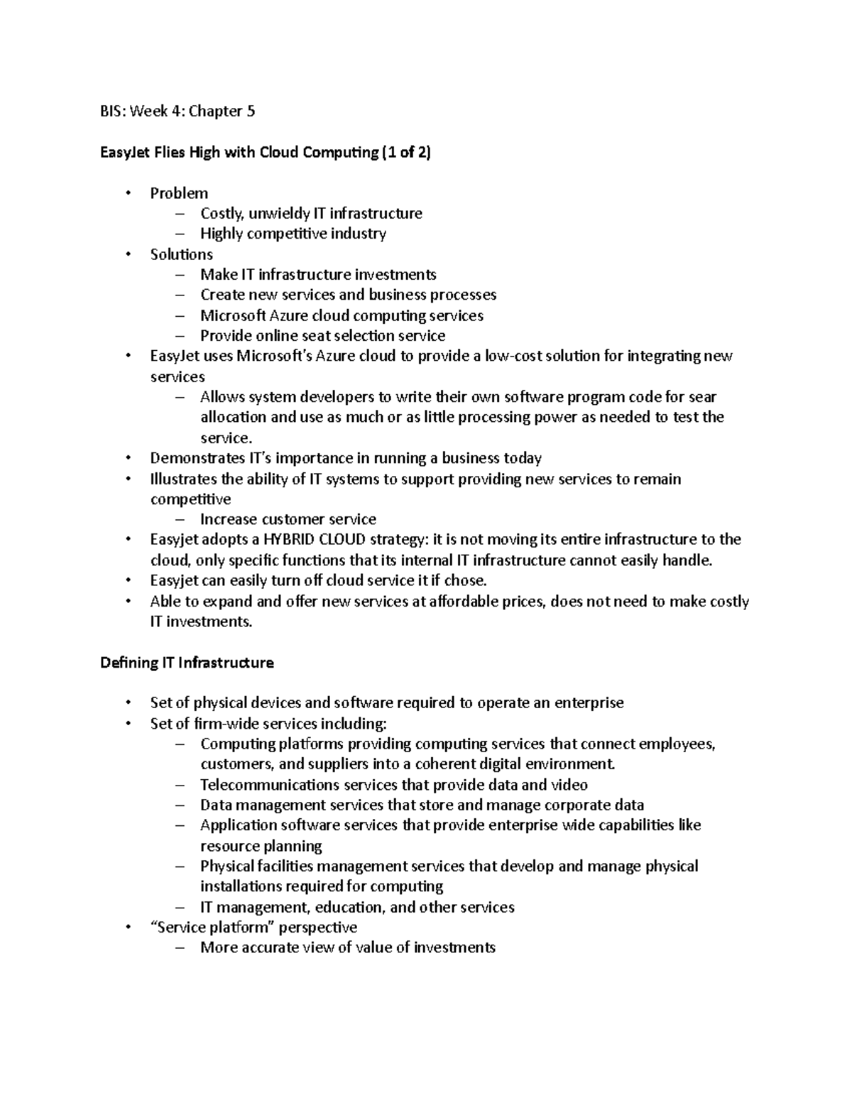 Week 4- chapter notes BIS - BIS: Week 4: Chapter 5 EasyJet Flies High ...