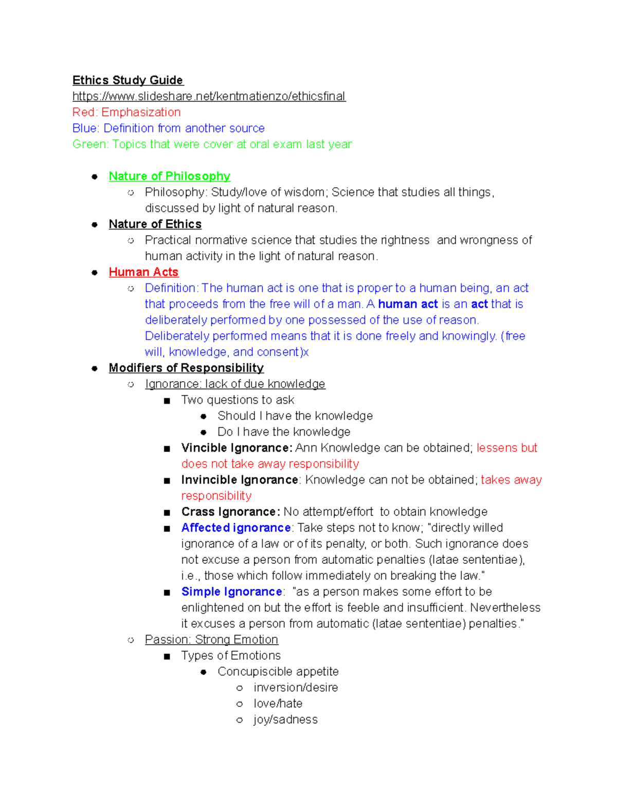 Ethics - Study guide - Ethics Study Guide slideshare/kentmatienzo ...