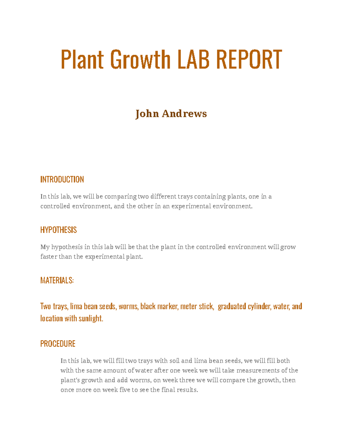 Plant Growth Report - yep - Plant Growth LAB REPORT John Andrews ...