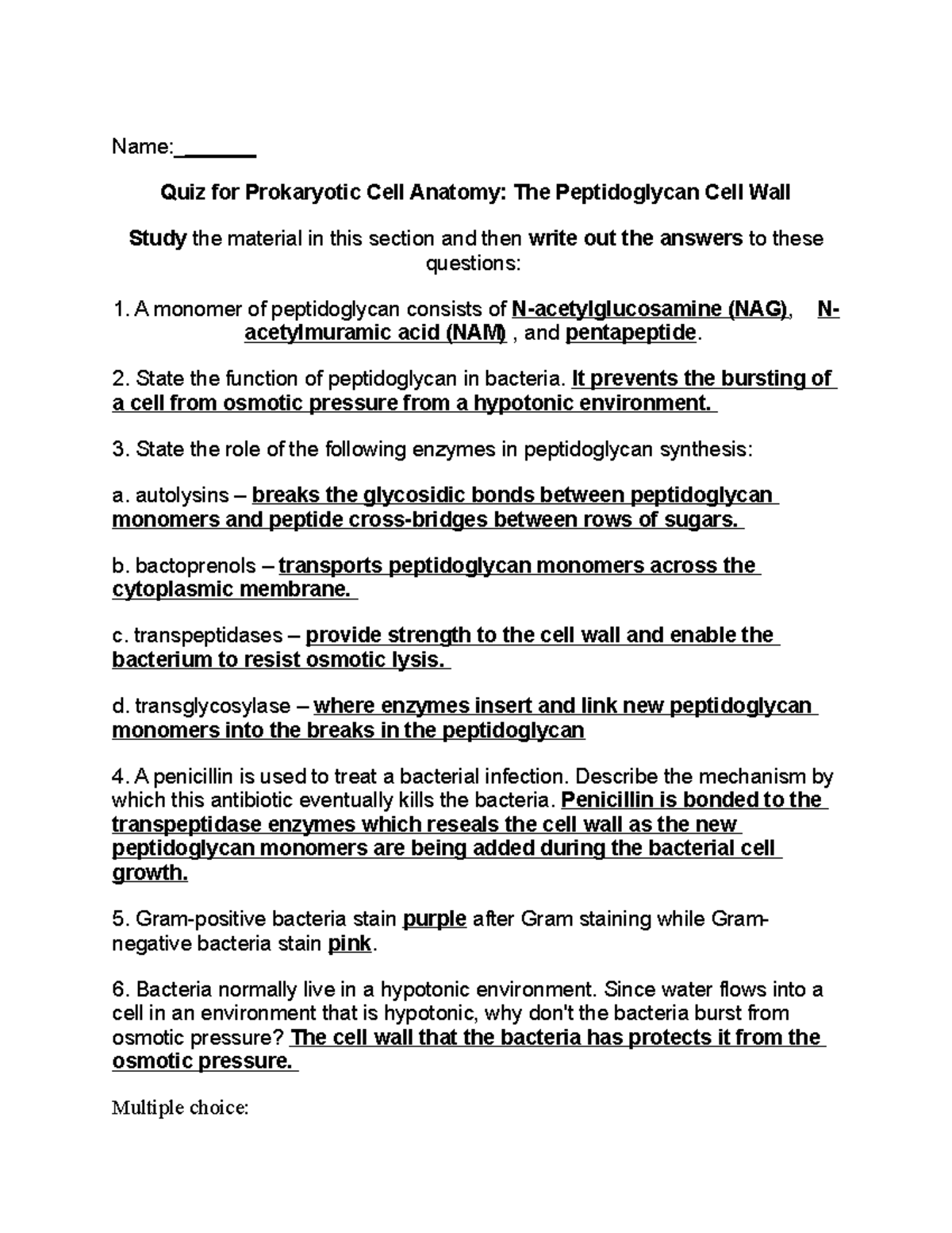 Ch 5 Questions - Quiz for Prokaryotic Cell Anatomy: The Peptidoglycan ...