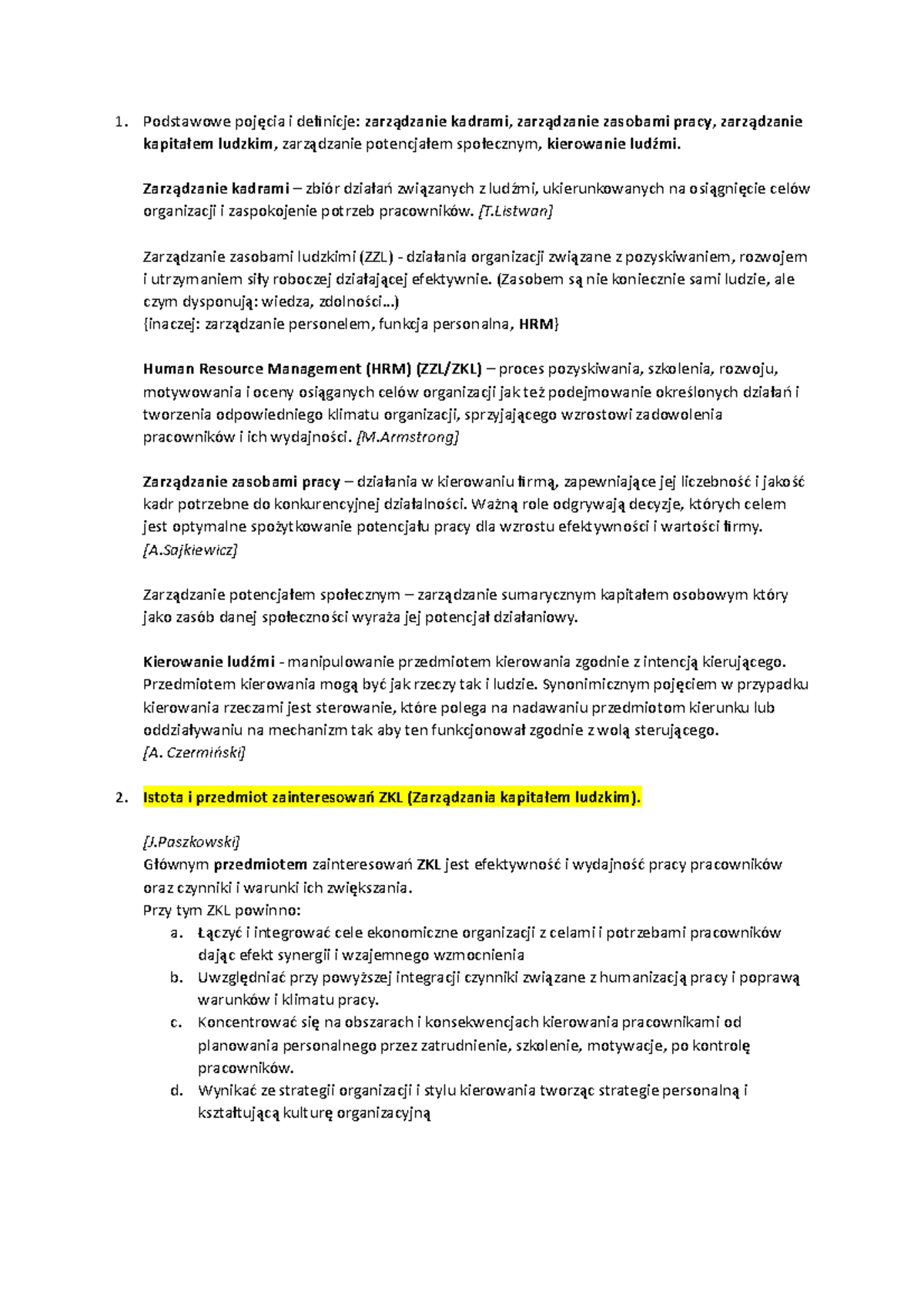 ZZL Egzamin Pytania i odpowiedzi v1 - Podstawowe pojęcia i definicje ...