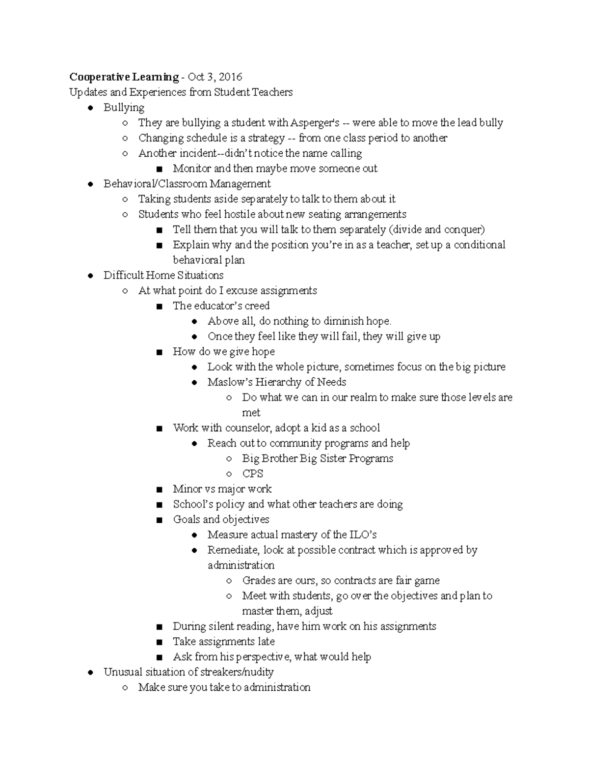 Classroom Management II Notes - Cooperative Learning Oct 3, 2016 ...