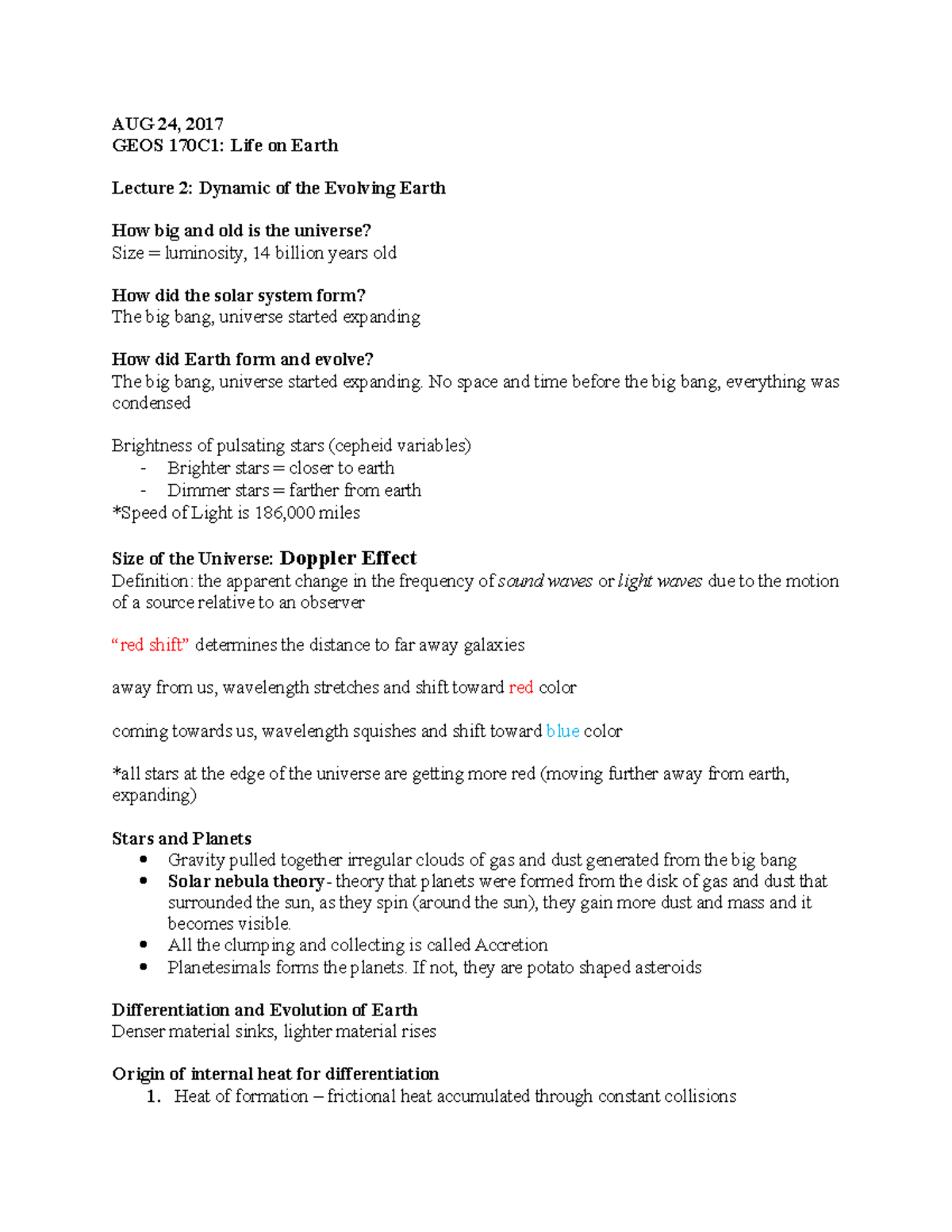 Lecture 2 - Dynamic of the Evolving Earth - AUG 24, 2017 GEOS 170C1 ...