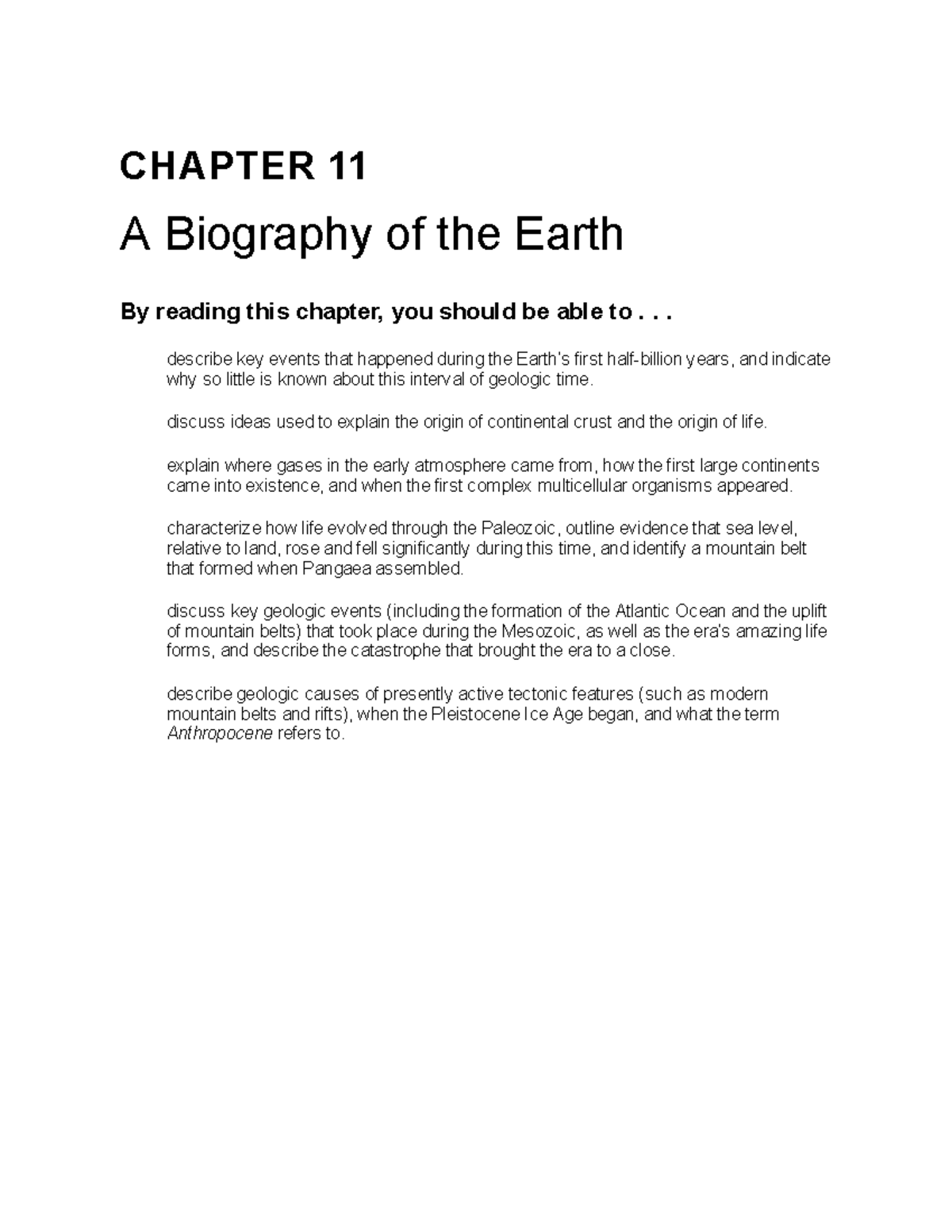 EPSC 201 - Textbook - Chapter 11 - CHAPTER 11 A Biography of the Earth ...