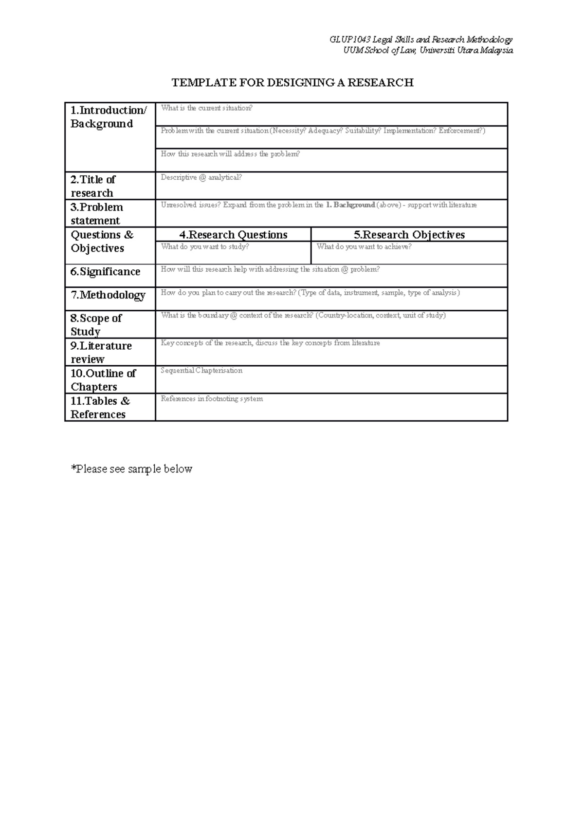 Template FOR Designing A Research - GLUP1043 Legal Skills and Research ...