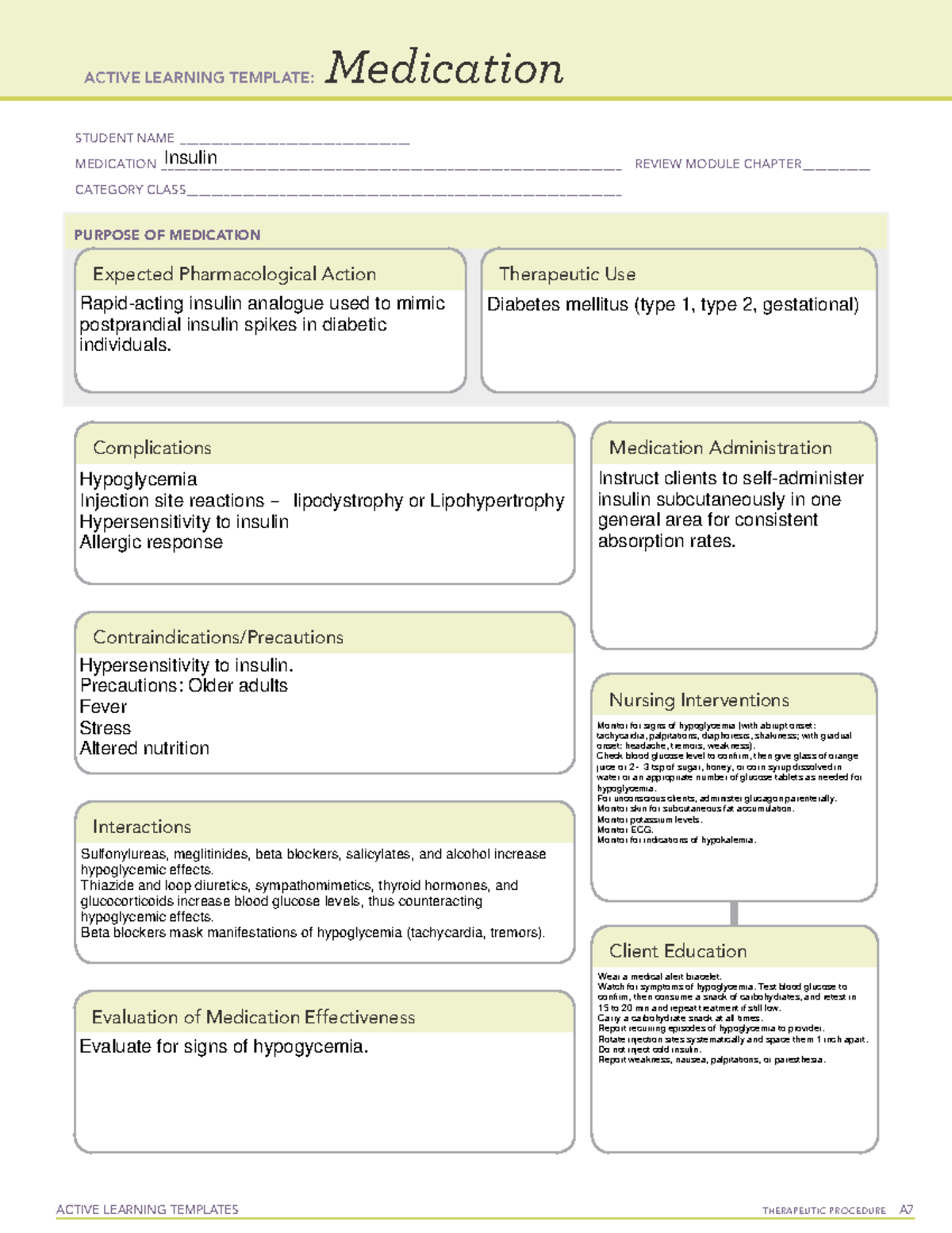 Active Learning Template Insulin - ACTIVE LEARNING TEMPLATES ...