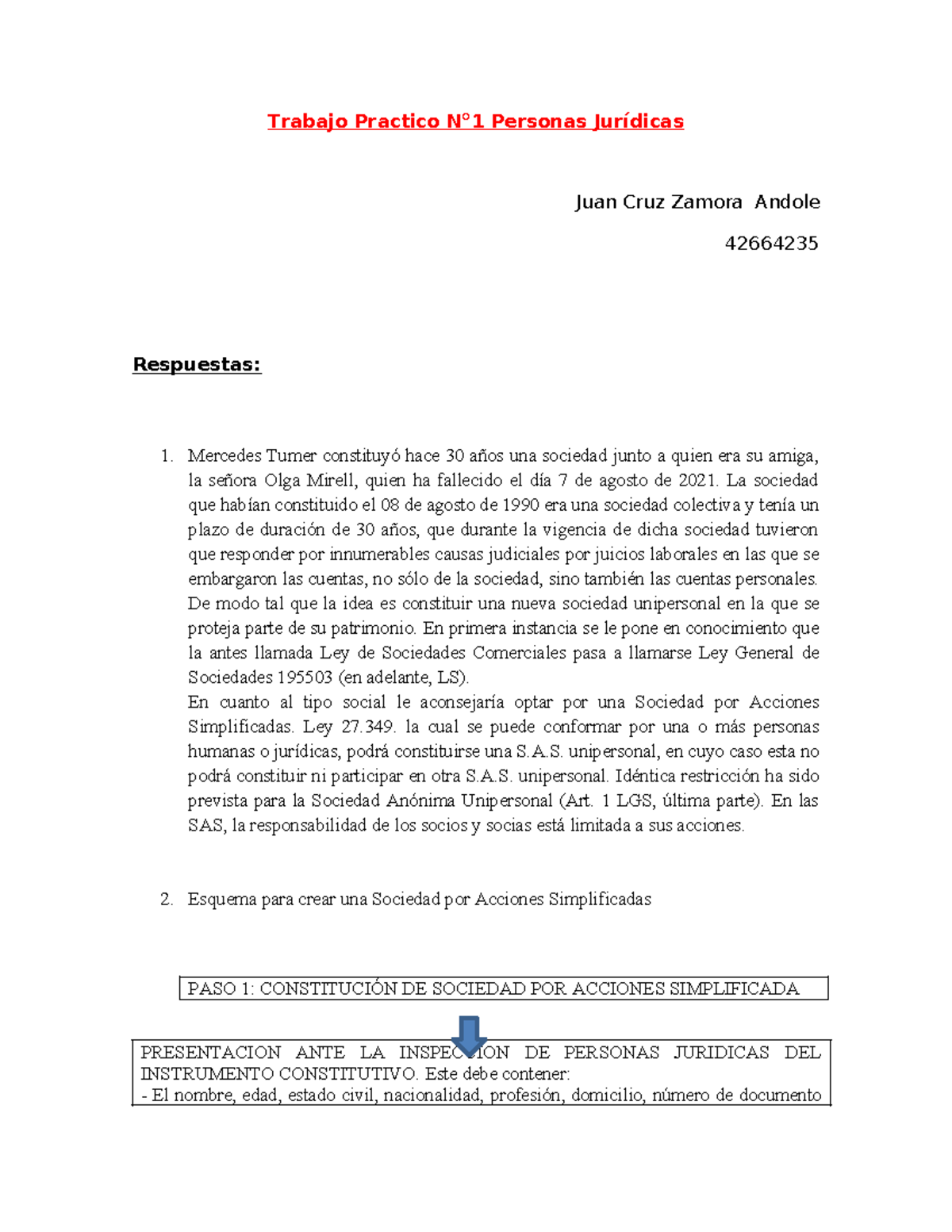 Trabajo Practico N1 personas j - Trabajo Practico N°1 Personas Jurídicas Juan Cruz Zamora Andole ...
