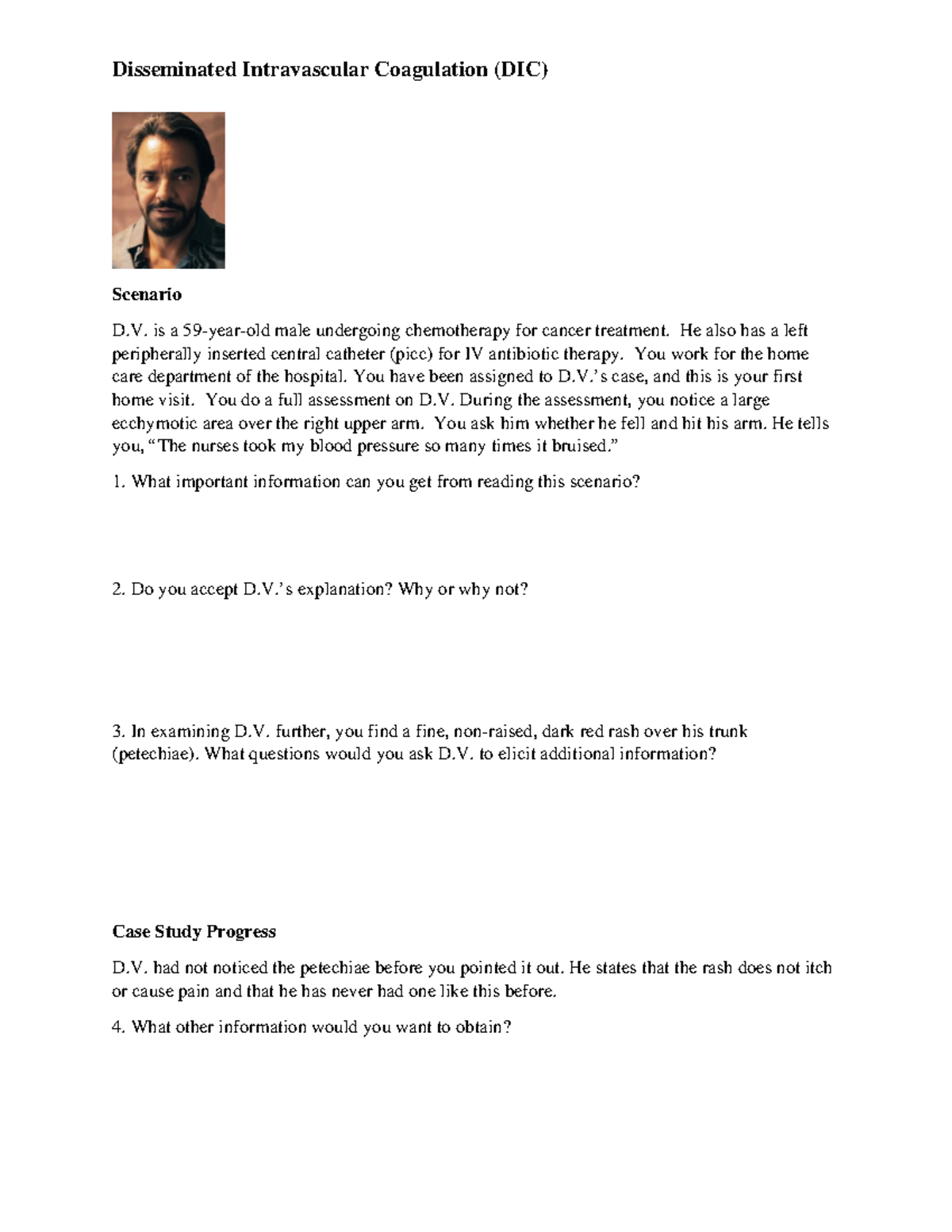 DIC- Disseminated intravascular coagulation, case study - NUR 2110 ...