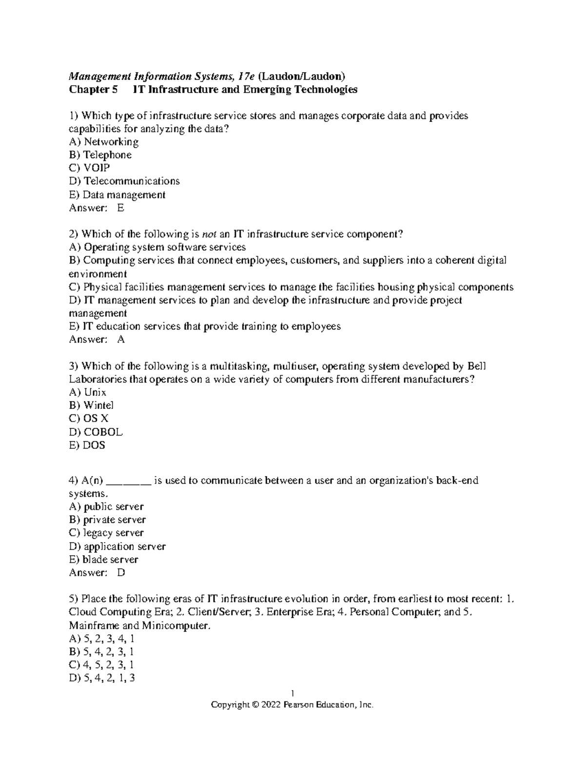 Chapter 5 MCQs Short Questions True False - 1 Management Information Systems, 17e (Laudon/Laudon ...
