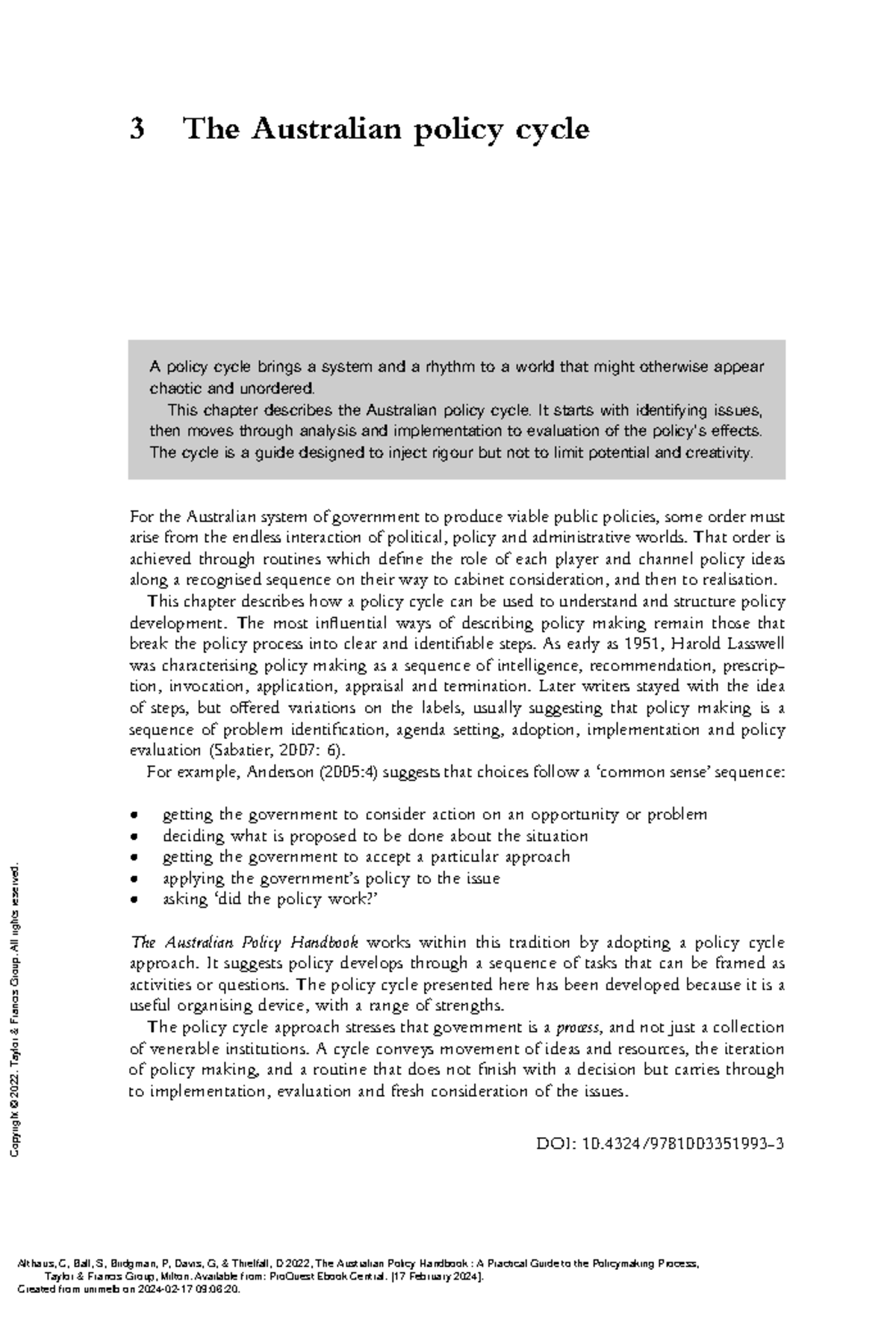 CH3 Australian Policy Cycle - 3 The Australian policy cycle A policy ...