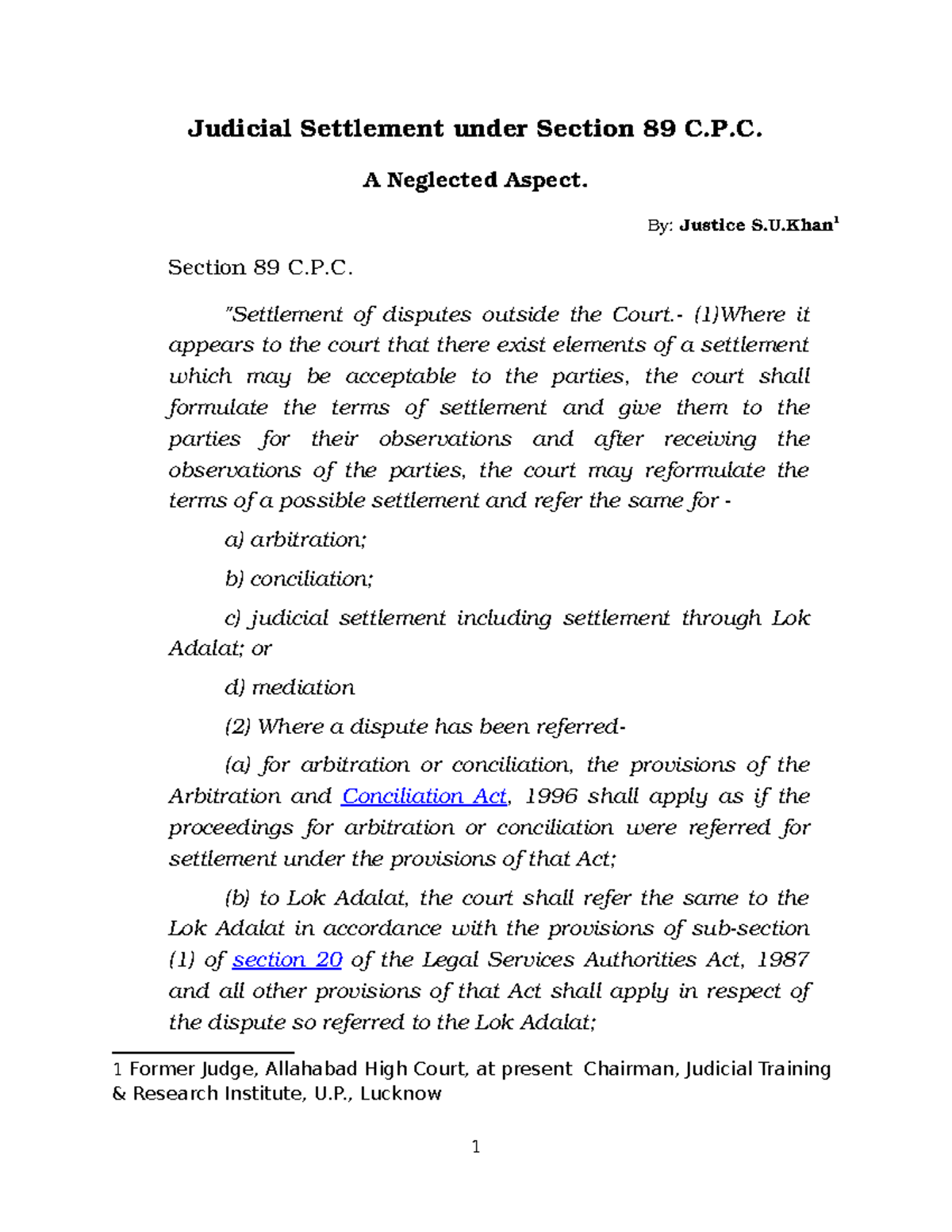 Article chairman S - 89 section - Judicial Settlement under Section 89 ...