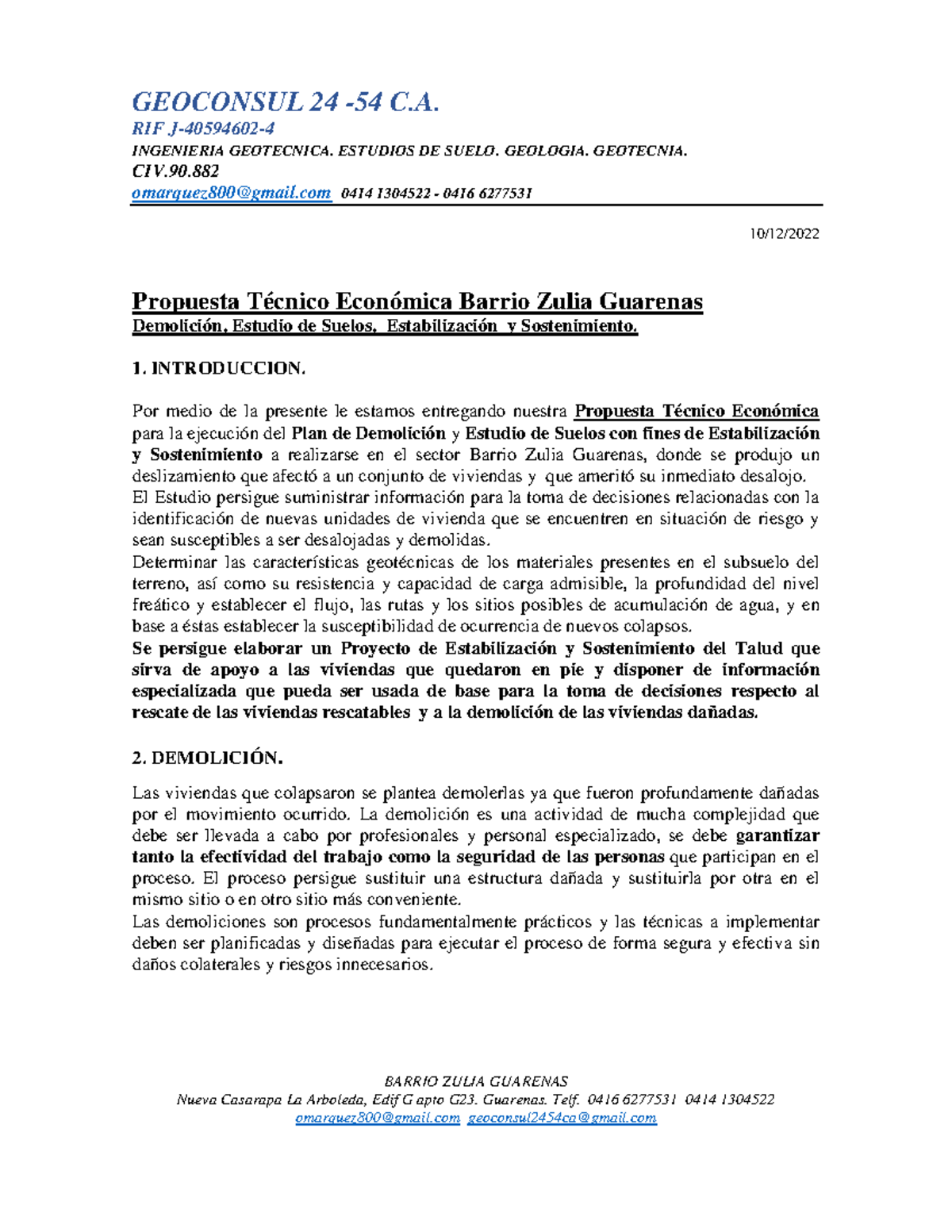 Propuesta Tecnica Economica Terreno Barrio Zulia Guarenas - RIF J ...