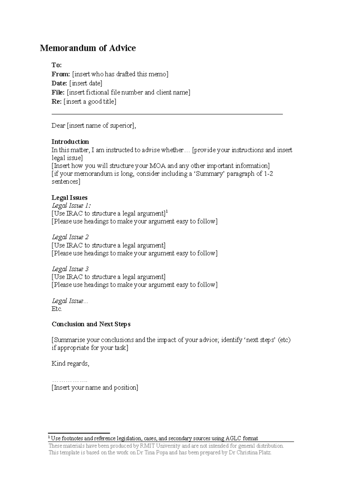 Memo of Advice template (2)-1-1 - Memorandum of Advice To: From ...