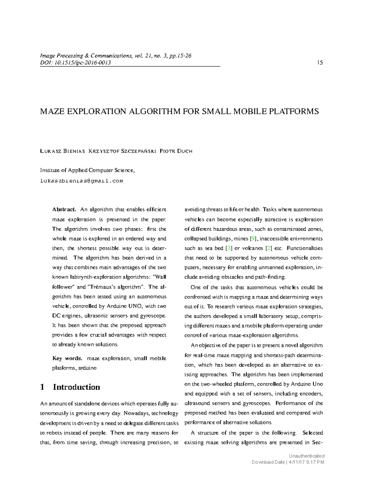 Maze Exploration Algorithm For Small Mobile Platfo Image Processing