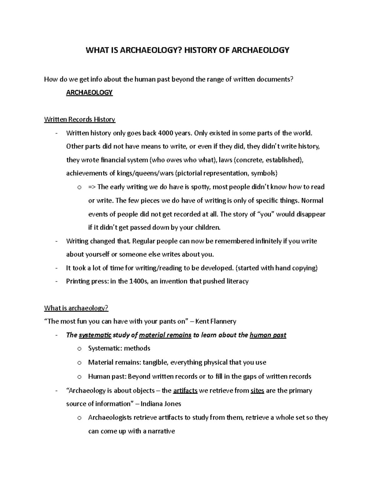 Intro and History Notes - WHAT IS ARCHAEOLOGY? HISTORY OF ARCHAEOLOGY ...