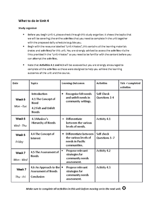 What to do in Unit 2 - Unit 2 - What to do in Unit 2 Study organiser ...
