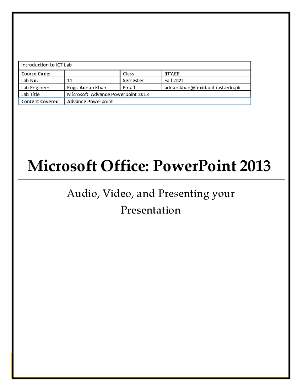 Lab11 Advance Powerpoint - Microsoft Office: PowerPoint 2013 Audio ...