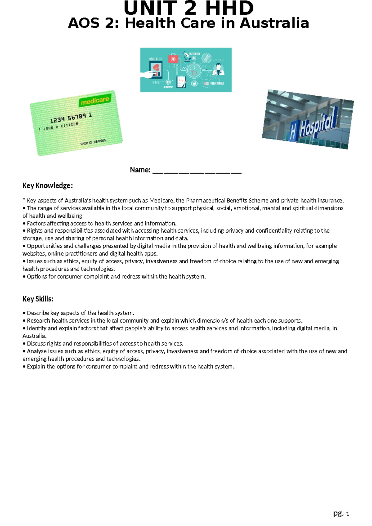 Copy of AOS 2- Health Care in Australia Student Work Booklet - Name