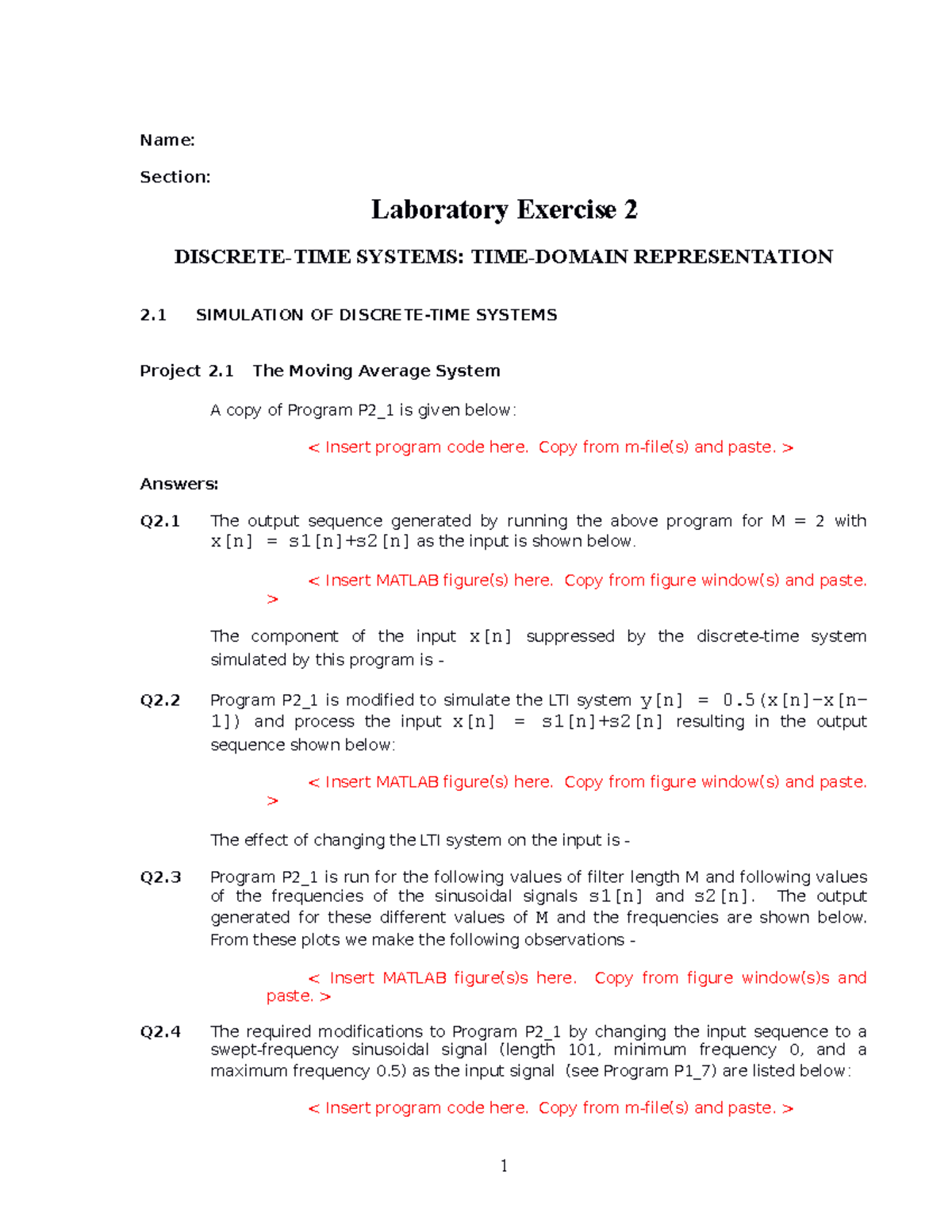 Labex 2 - 123123 - Name: Section: Laboratory Exercise 2 DISCRETE-TIME SYSTEMS: TIME-DOMAIN - Studocu