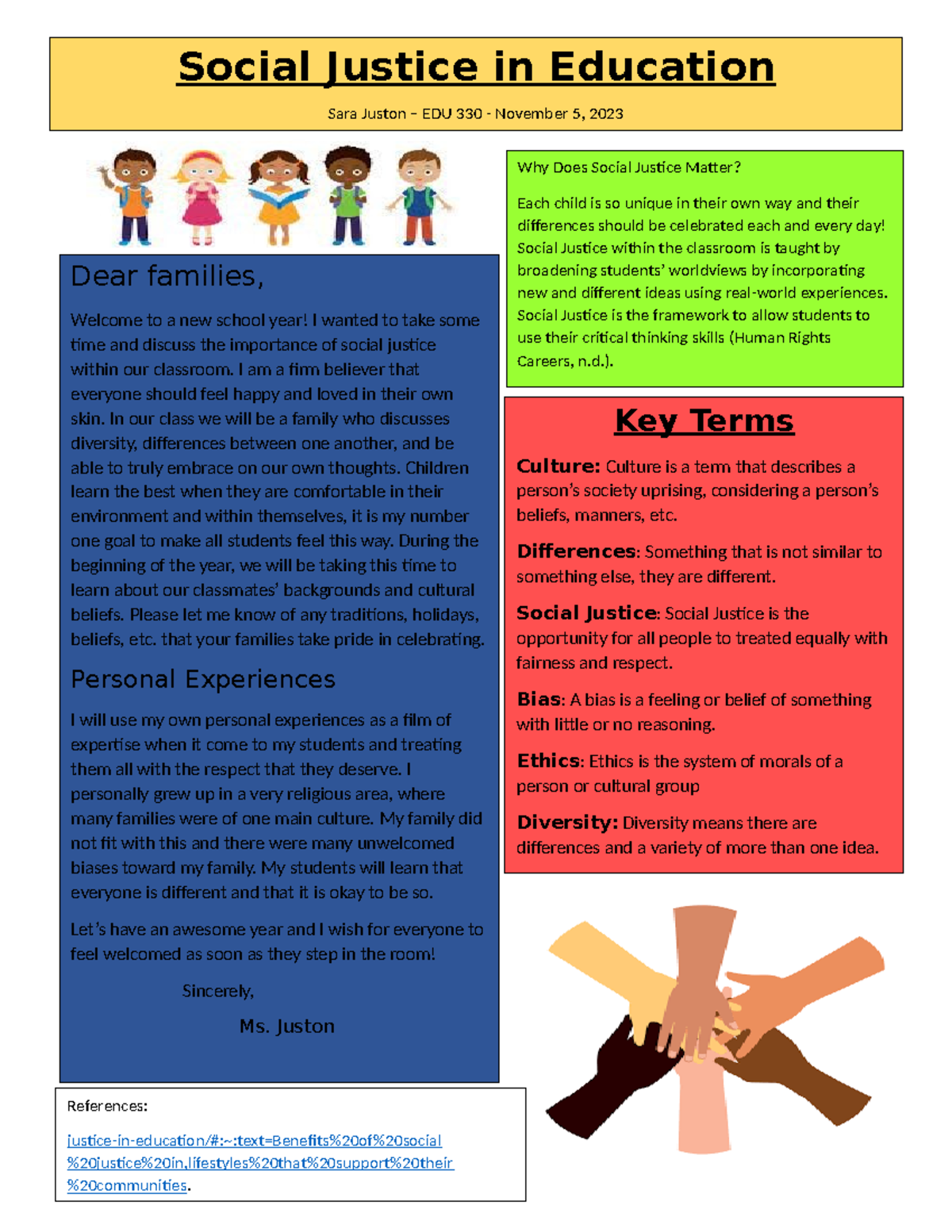 EDU 330 newsletter - Social Justice in Education Sara Juston – EDU 330 ...