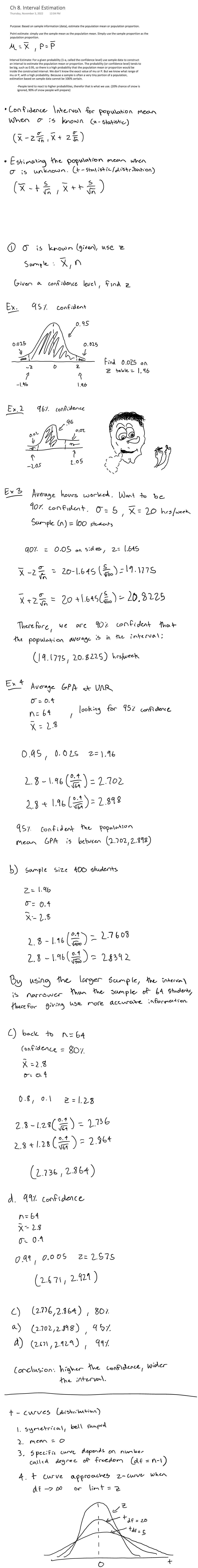 Ch 8. Interval Estimation - Purpose: Based on sample information (data), estimate the population ...