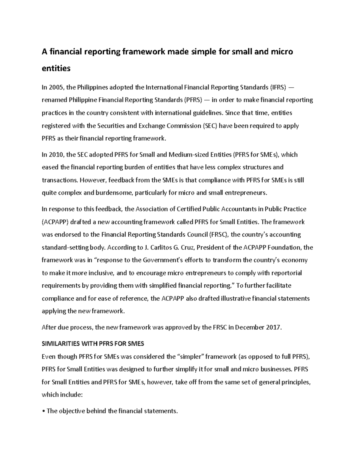 A Financial Reporting Framework-SME - A financial reporting framework ...