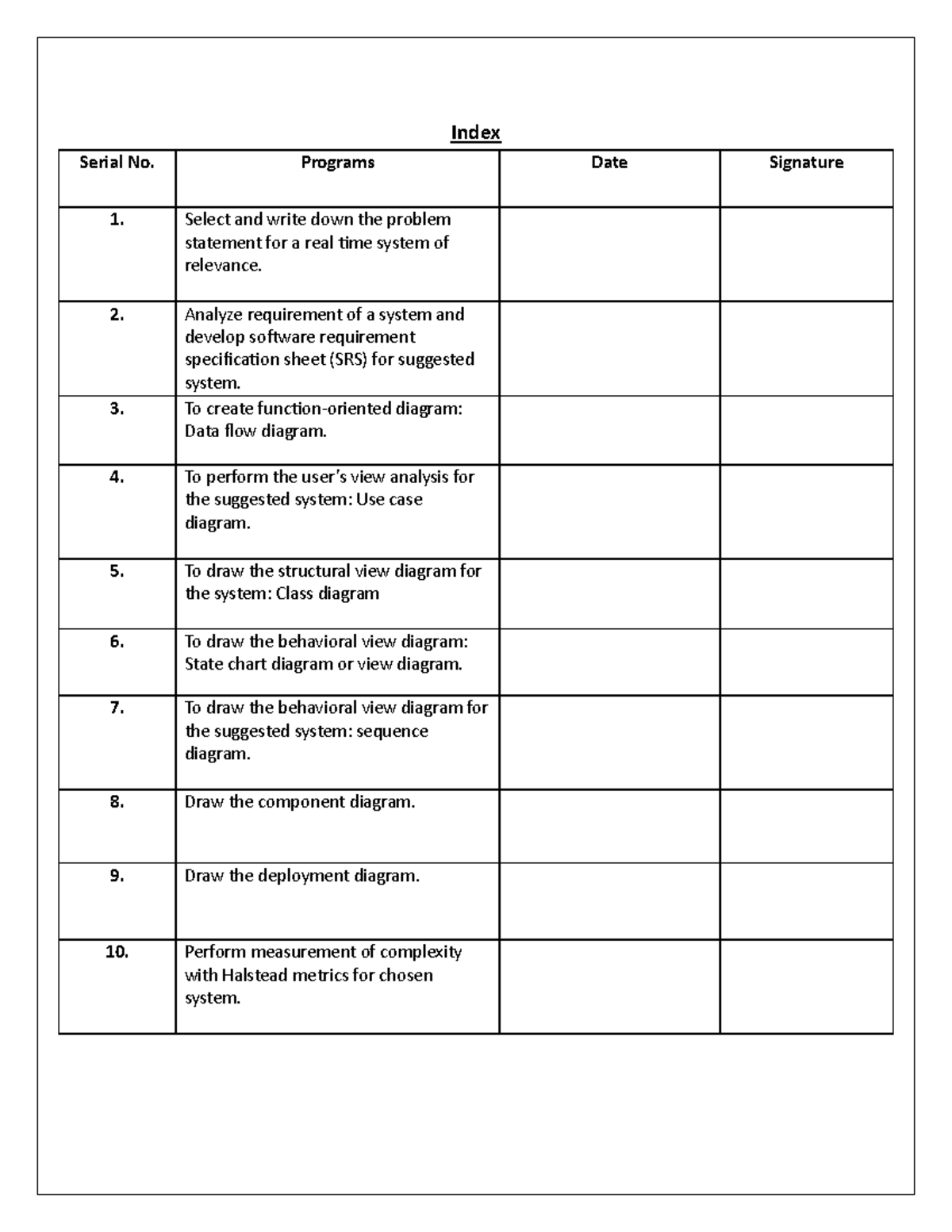 SE project - wdjiwd - Index Serial No. Programs Date Signature 1 ...