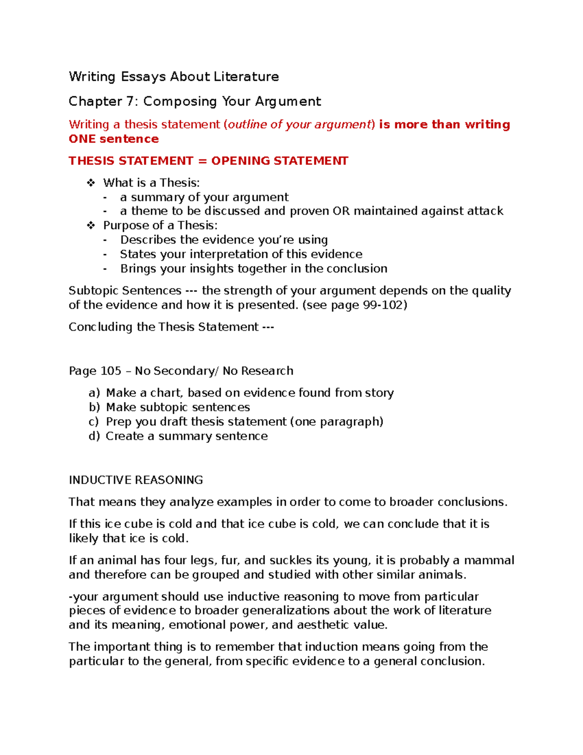 Chapter 7 notes - Writing Essays About Literature Chapter 7: Composing ...