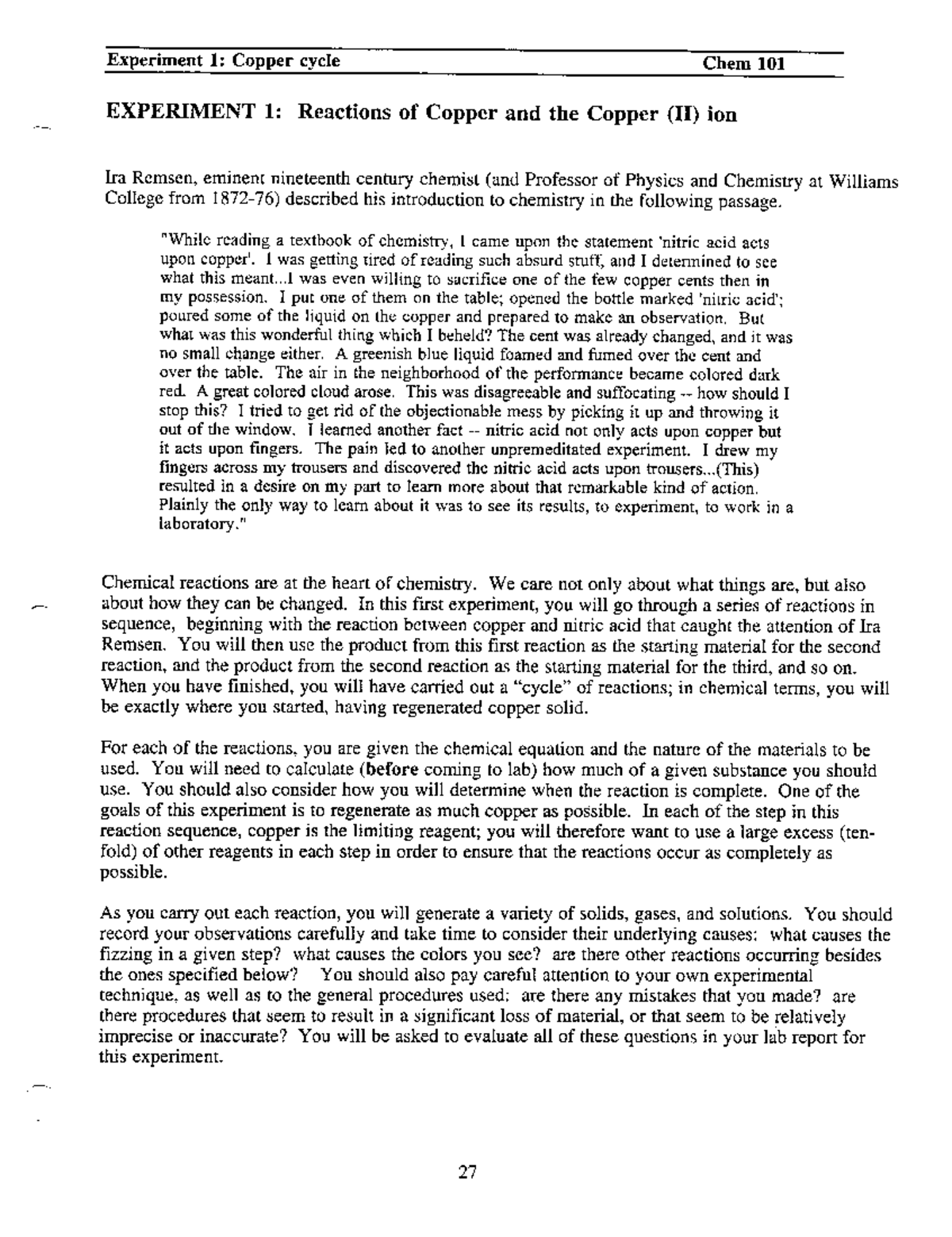 AP The Copper Cycle Lab Report 4 - Chemistry 113L - Studocu