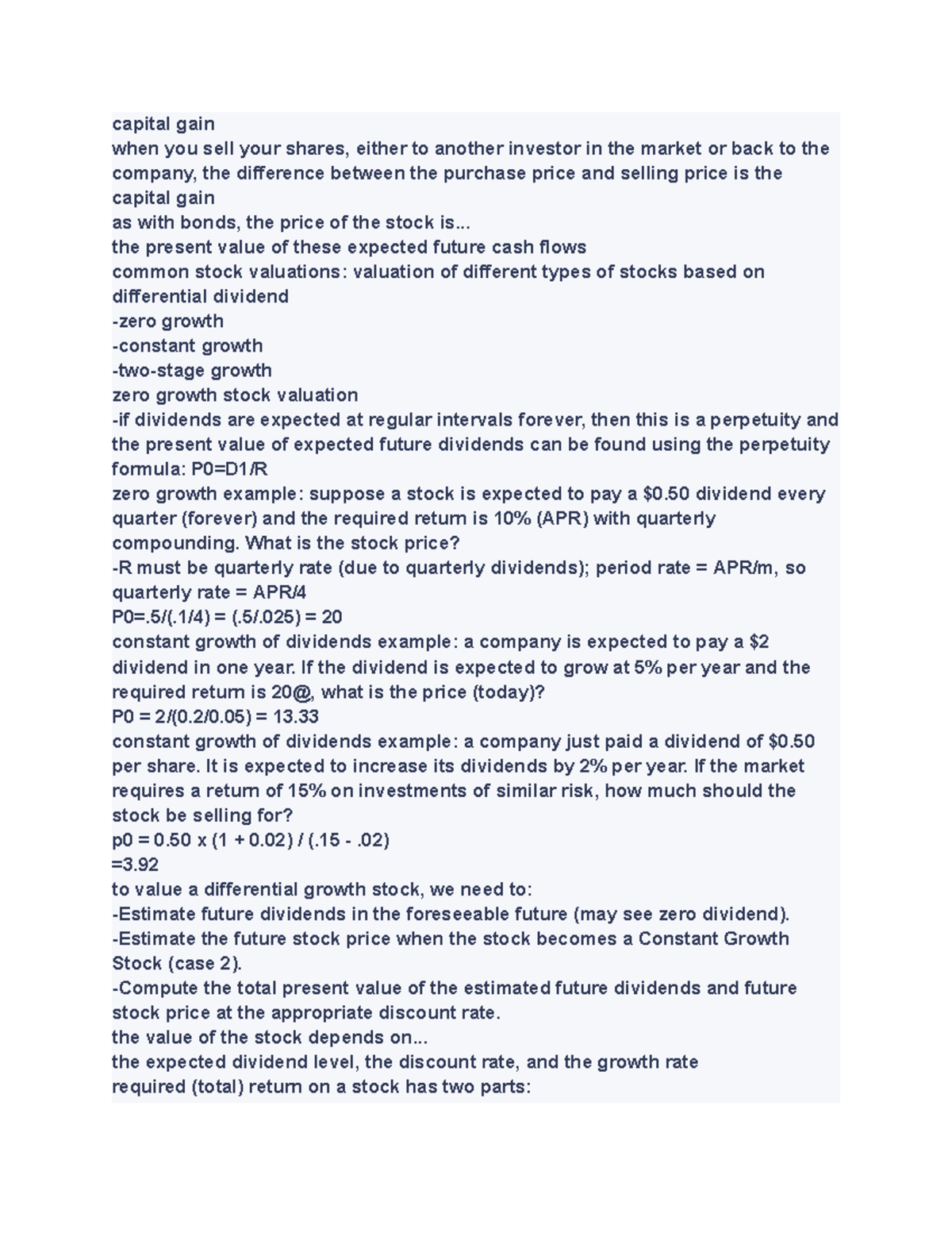 CORP FIN #4 - EXAM REVIEW - capital gain when you sell your shares ...