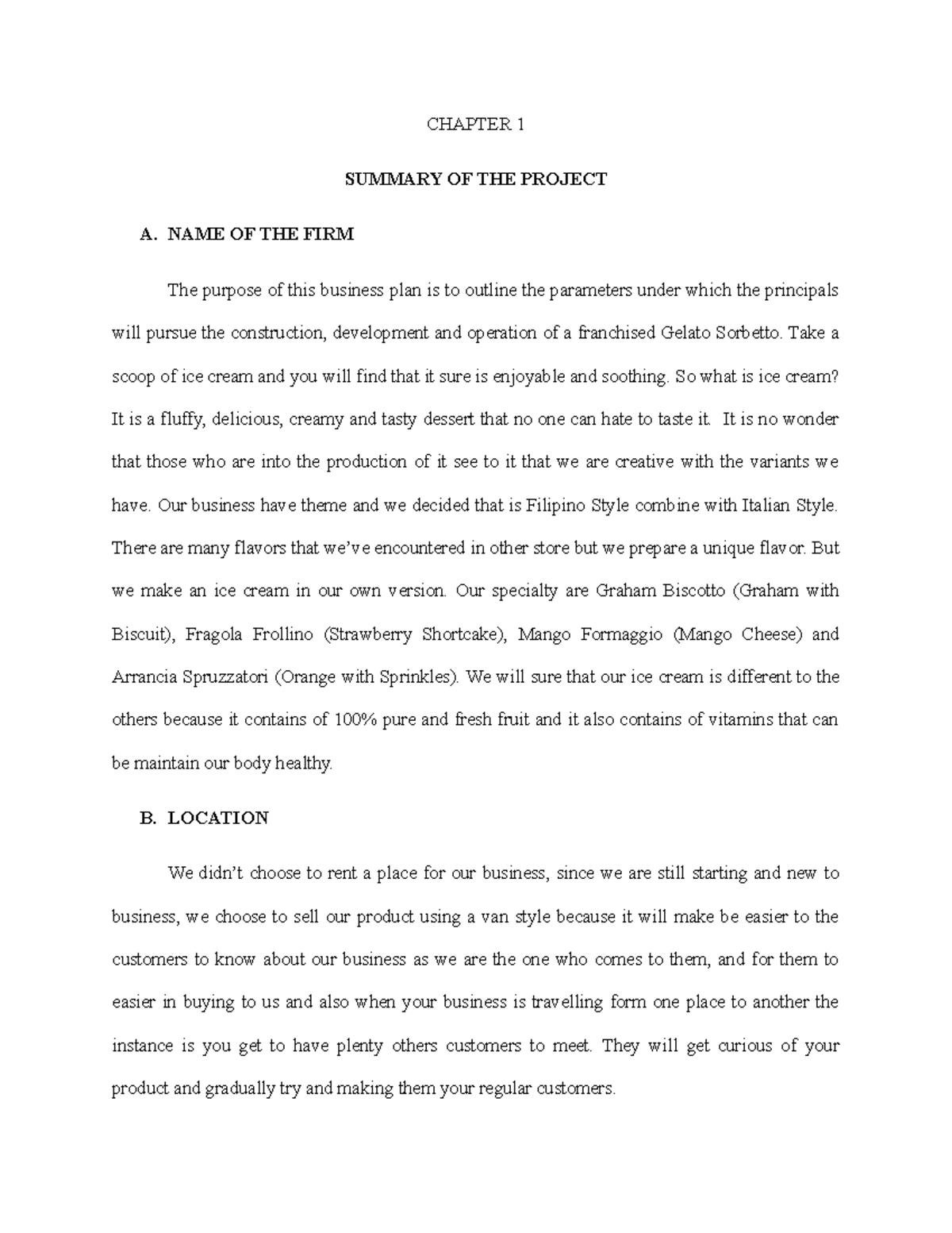 Business-PLAN- Whole - Business Plan - CHAPTER 1 SUMMARY OF THE PROJECT ...