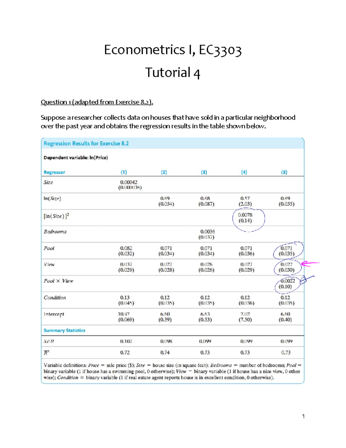 Tutorial 4 Ec3303 Sol Econometrics I Ec Tutorial 4 Question 1 Adapted From Exercise 8