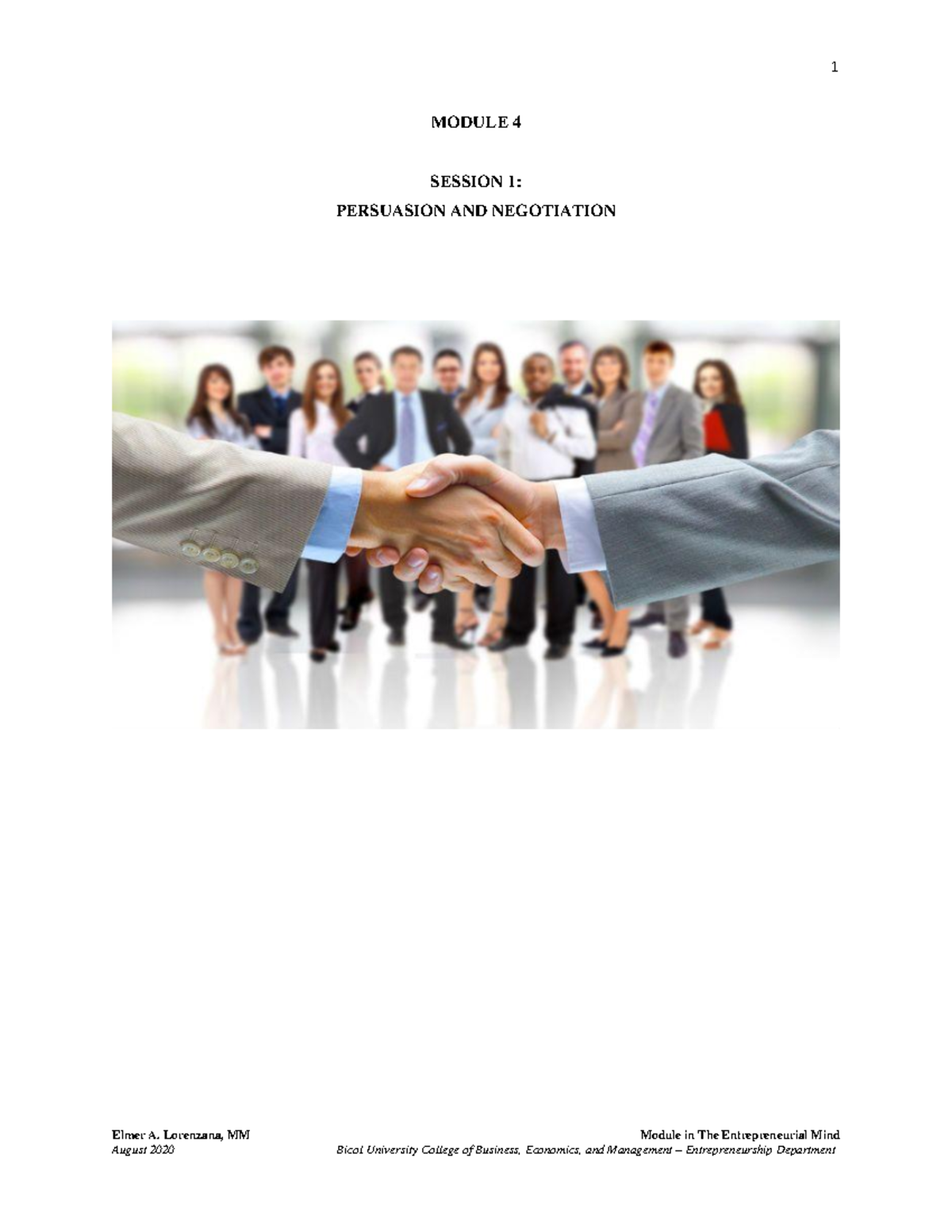 Module 4, Session 1 Persuation and Negotiation - Special Track 2 - Studocu