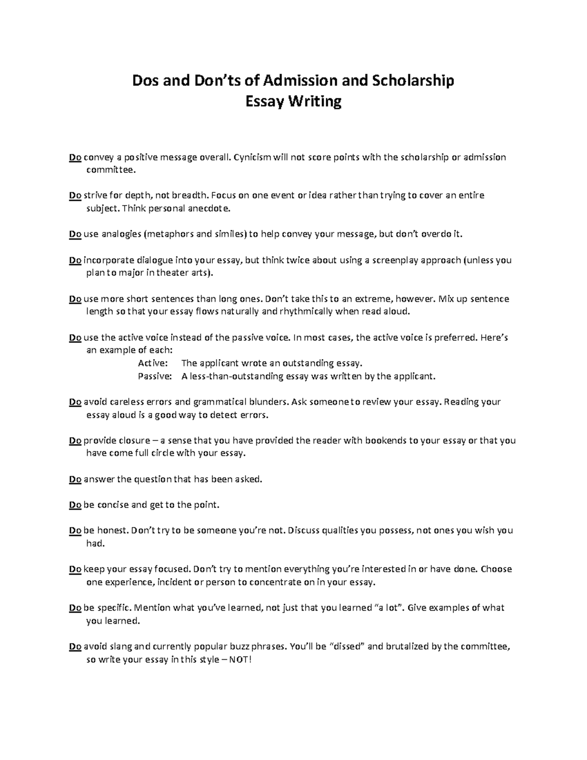 03 1 Dos Donts of Essay Writing - Dos and Don’ts of Admission and ...