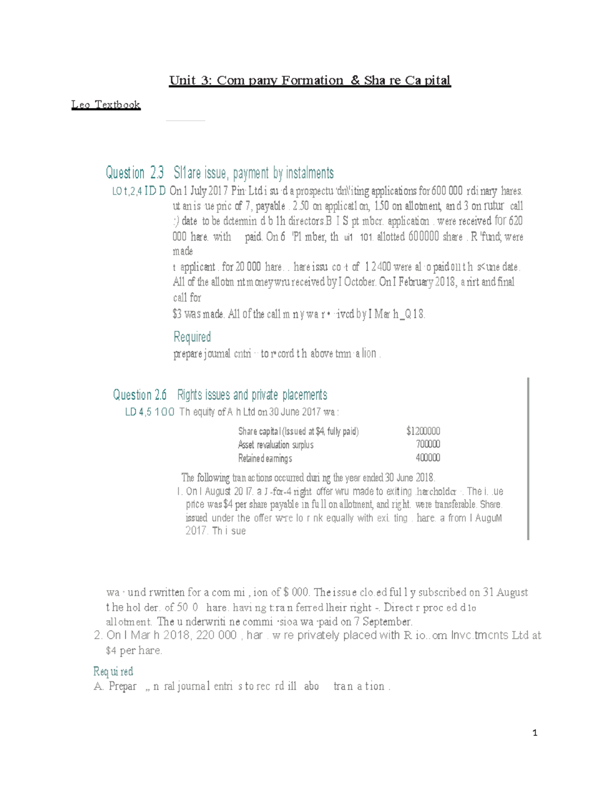 AF210 Week 4 - Tutorial 3 - Leo Textbook Unit 3: Com pany Formation ...