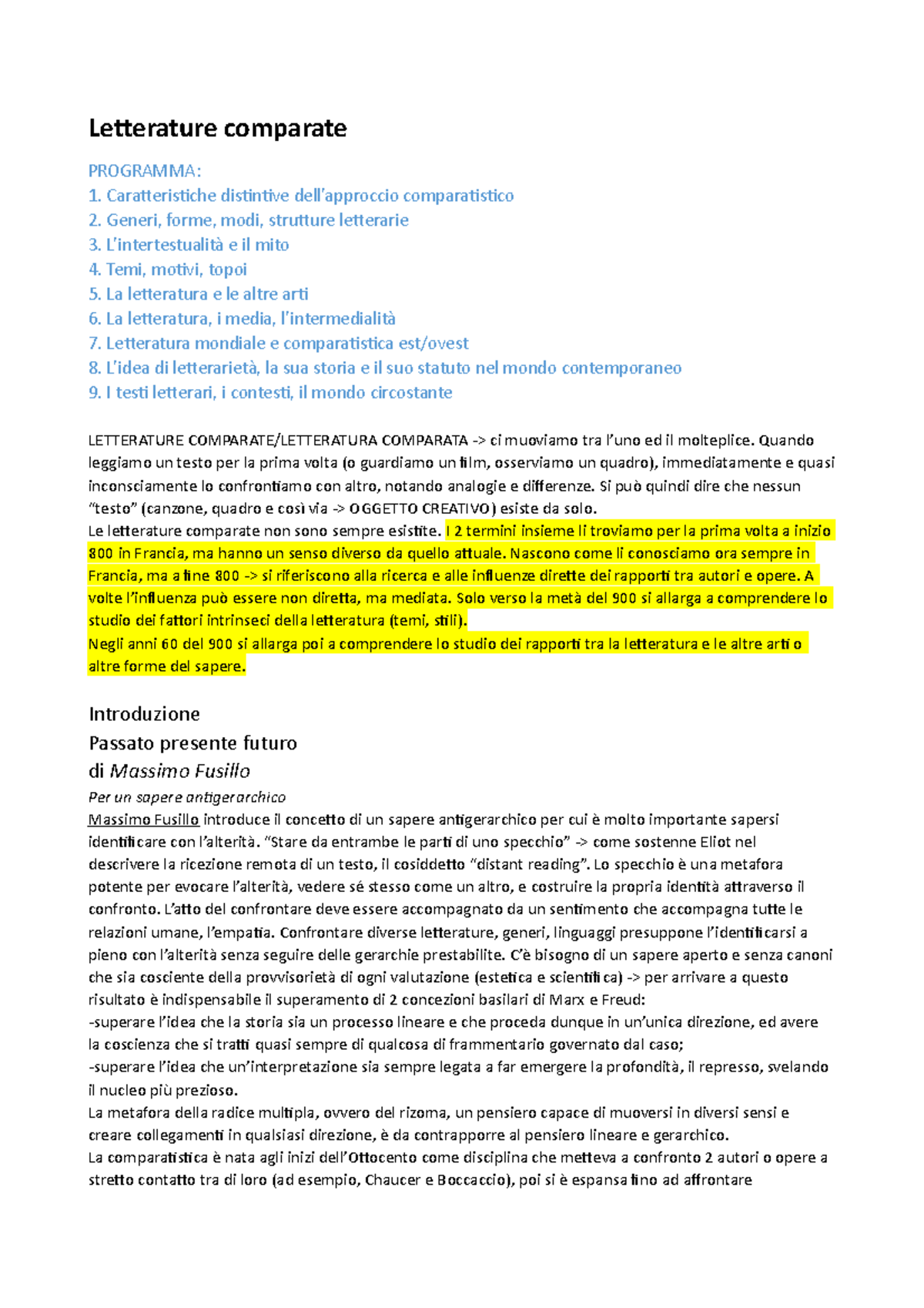 Letterature comparate - Letterature comparate PROGRAMMA: 1 ...