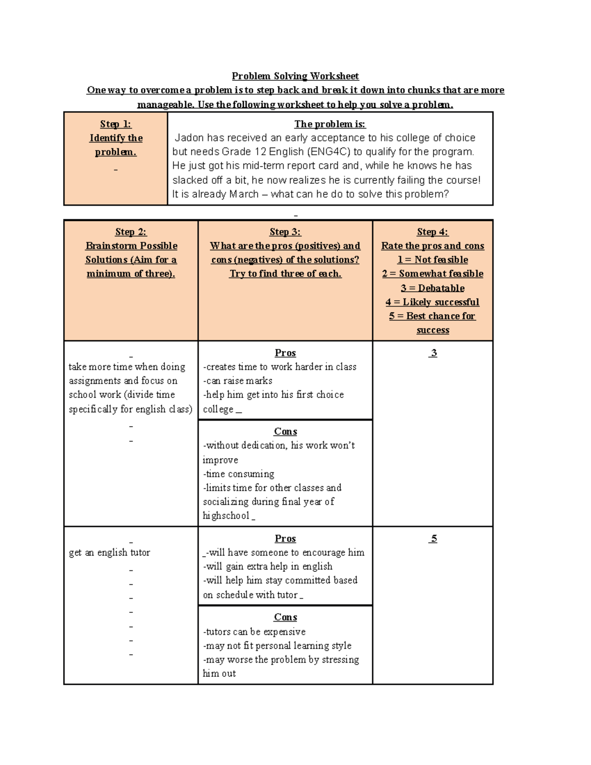 GLC2O-Unit 3 Activity 2- Assignment 1 - Problem Solving Worksheet One ...
