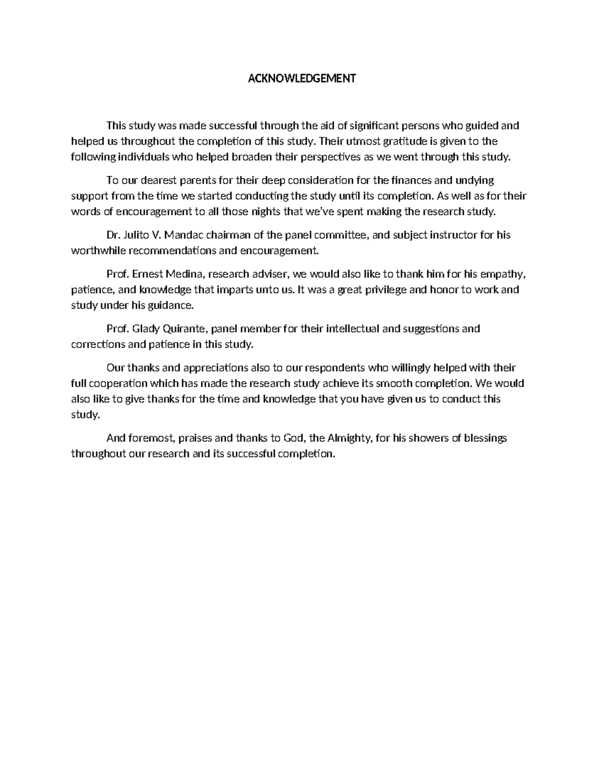 Acknowledgement - for educational purposes - ACKNOWLEDGEMENT This study ...